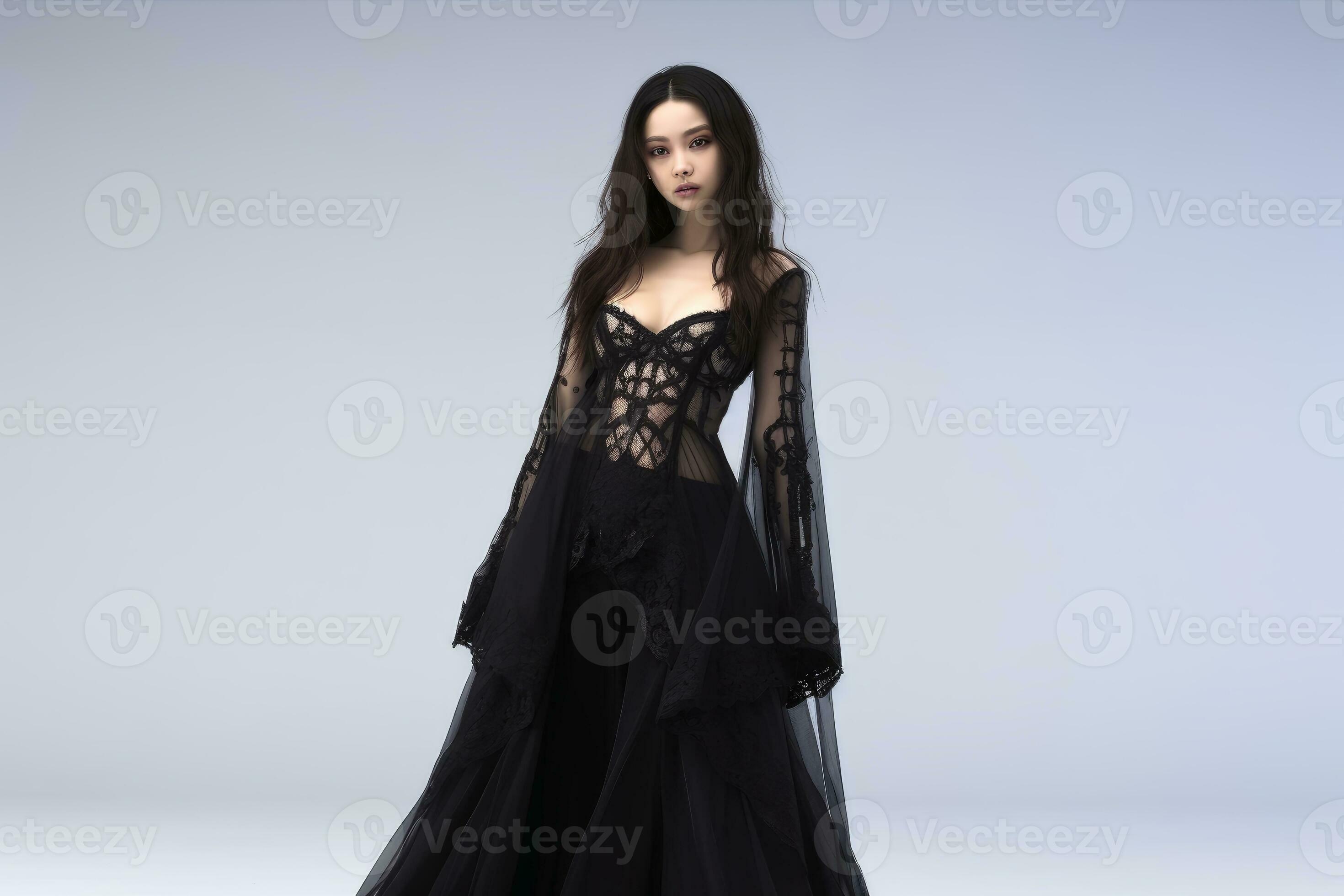 A gothic goddess woman wearing black clothes full body shot. AI generative 33564078 Stock Photo ...