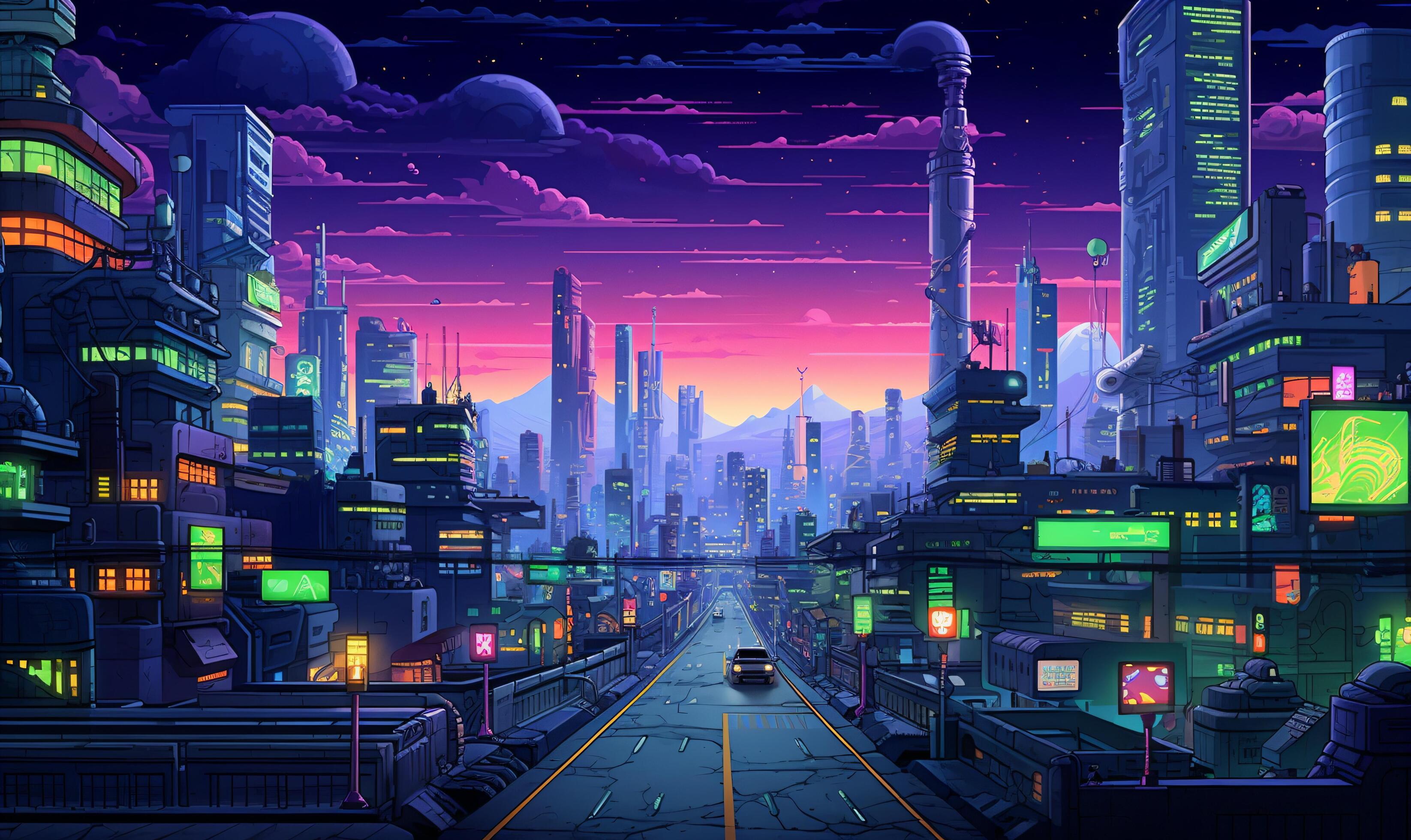 City 23rd Century Background In Pixel Art Rpg Gaming 8 Bits 16 Bits Style Ai Generative 2734