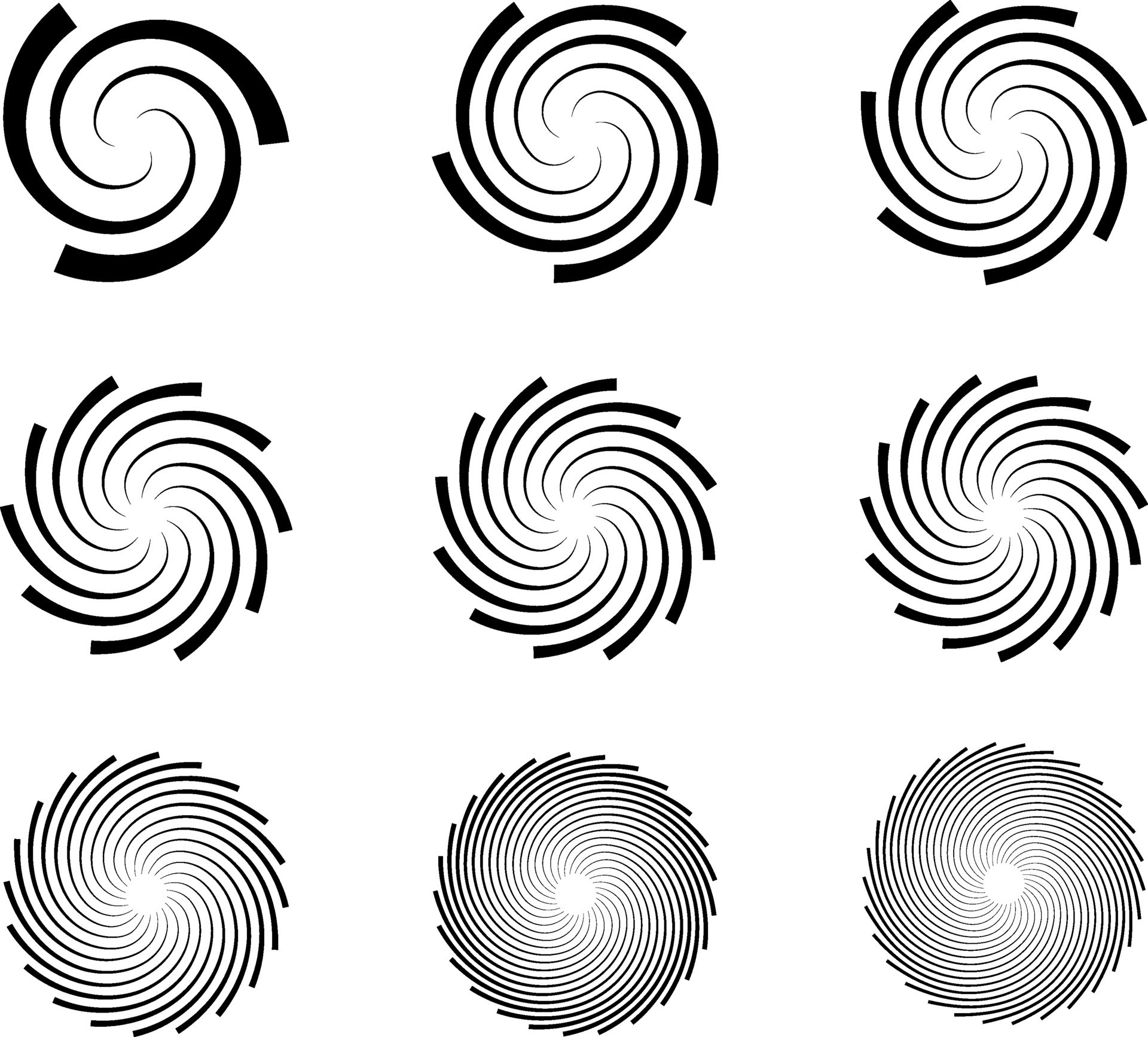 Spiral and swirl motion twisting circles design element set. Vector ...