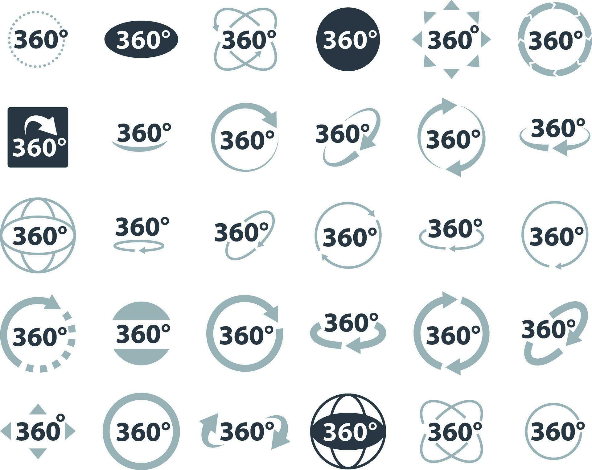 360 degrees icon set. Rotate arrow, VR reality panoramic symbol. Wide ... 360 degrees icon set. Rotate arrow, VR reality panoramic symbol. Wide ...