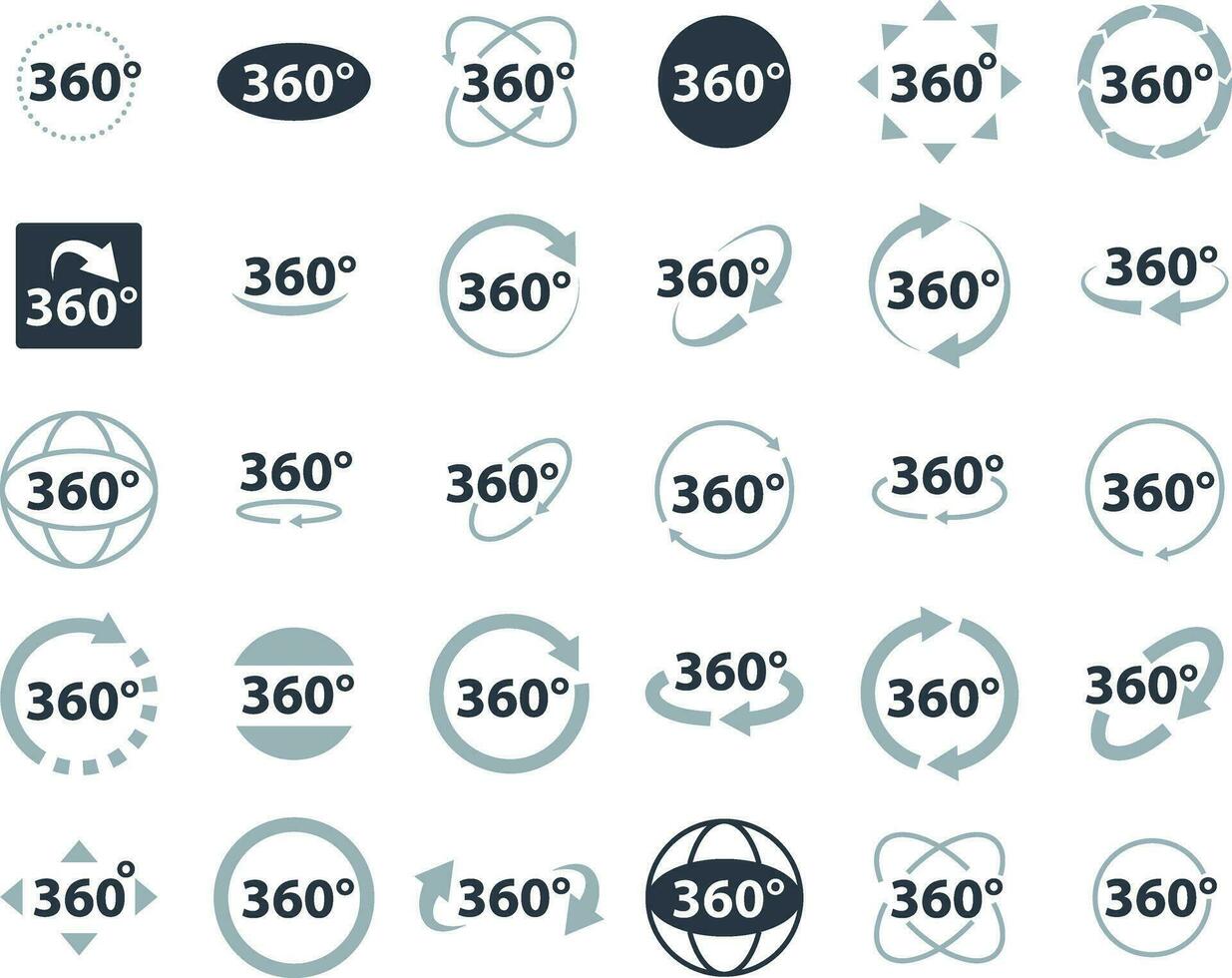 360 degrees icon set. Rotate arrow, VR reality panoramic symbol. Wide ... 360 degrees icon set. Rotate arrow, VR reality panoramic symbol. Wide ...