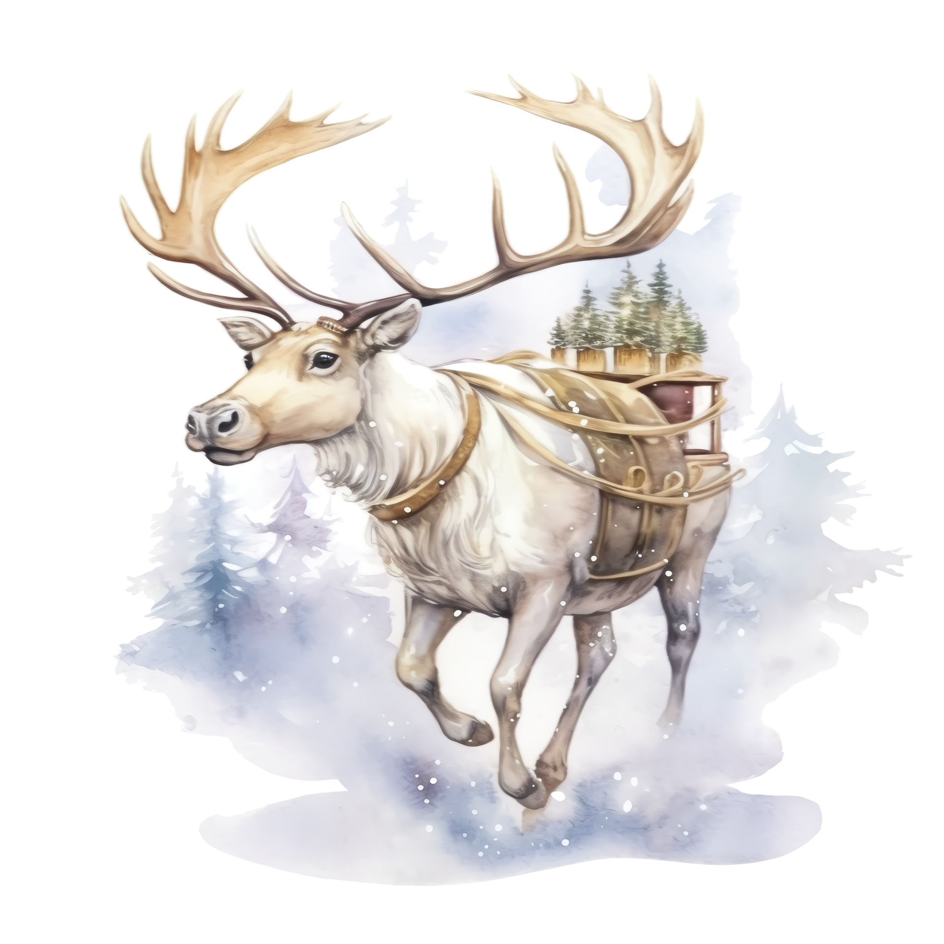 Watercolor Christmas Deer With Sled Sublimation Ai Generated 33573746 Png