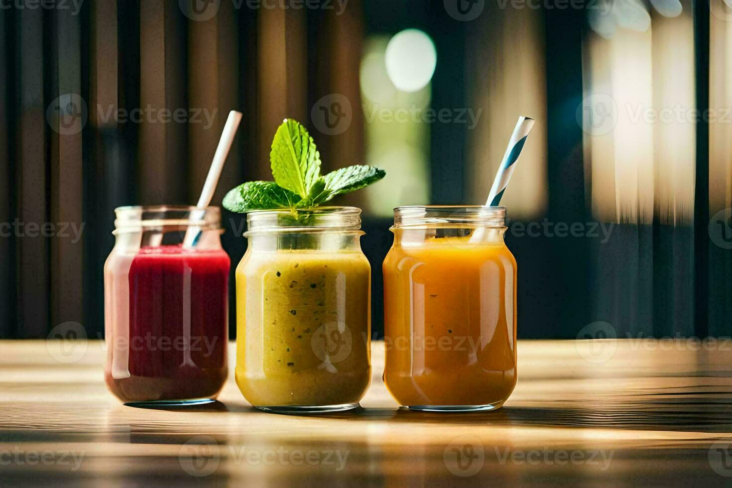 three different types of smoothies in jars. AI-Generated 33598538 Stock Photo at Vecteezy
