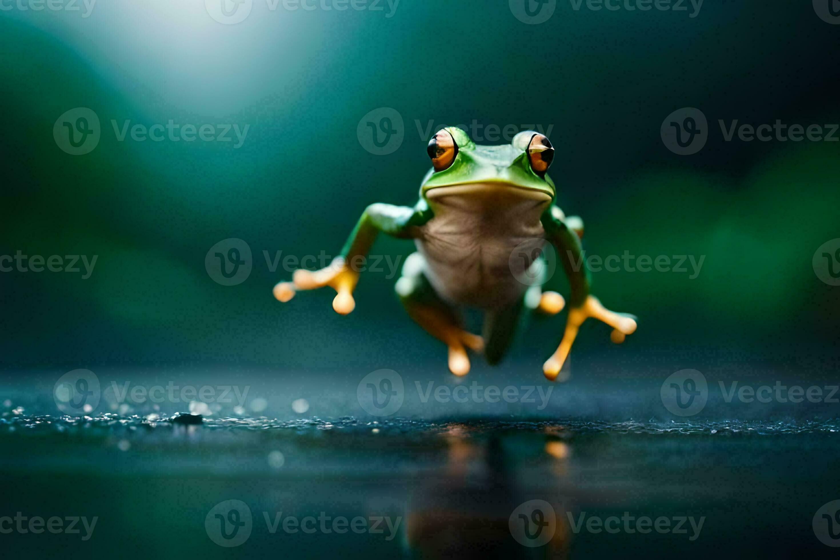 a frog jumping in the air on a dark background. AI-Generated 33602403 ...