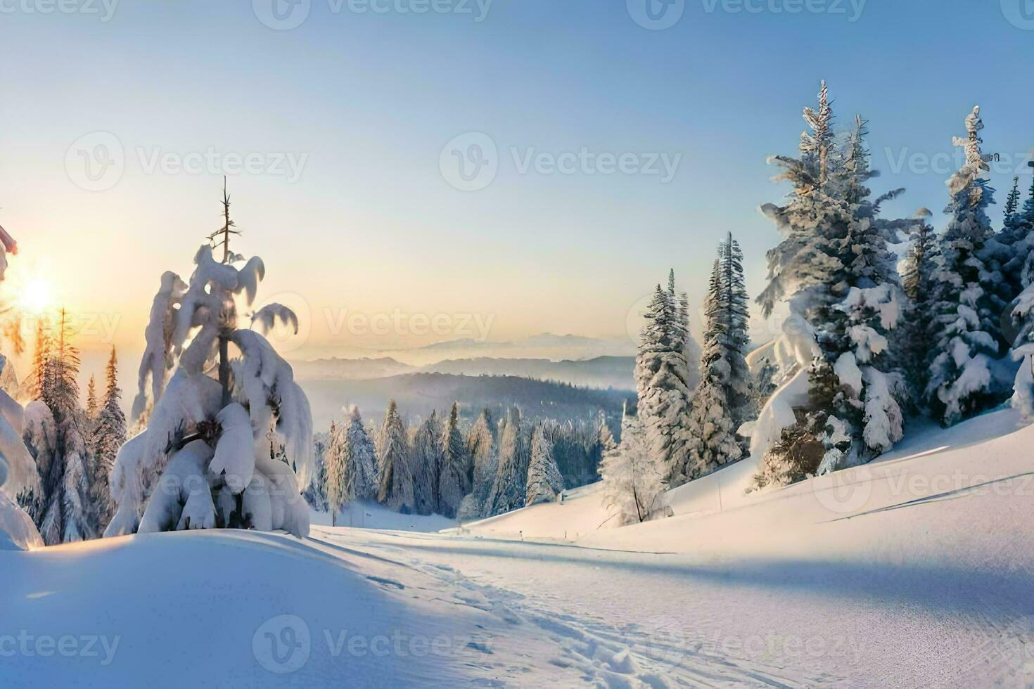 winter landscape with trees covered in snow. AI-Generated 33607245 ...