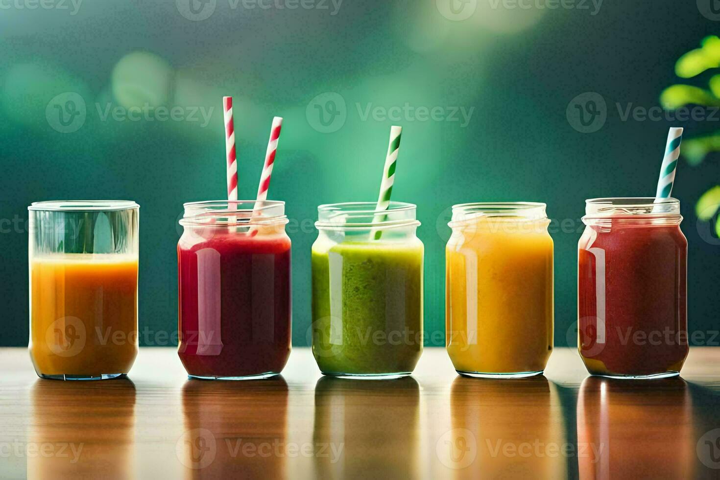 five different types of smoothies in jars. AI-Generated 33613342 Stock Photo at Vecteezy