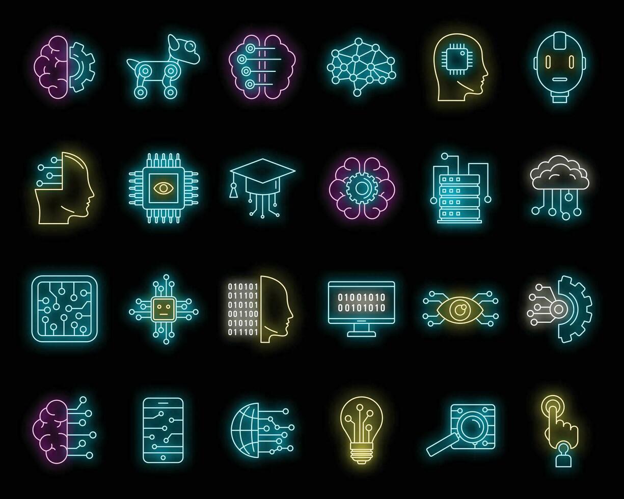 Artificial intelligence system icons set vector neon 33628921 Vector Art at Vecteezy