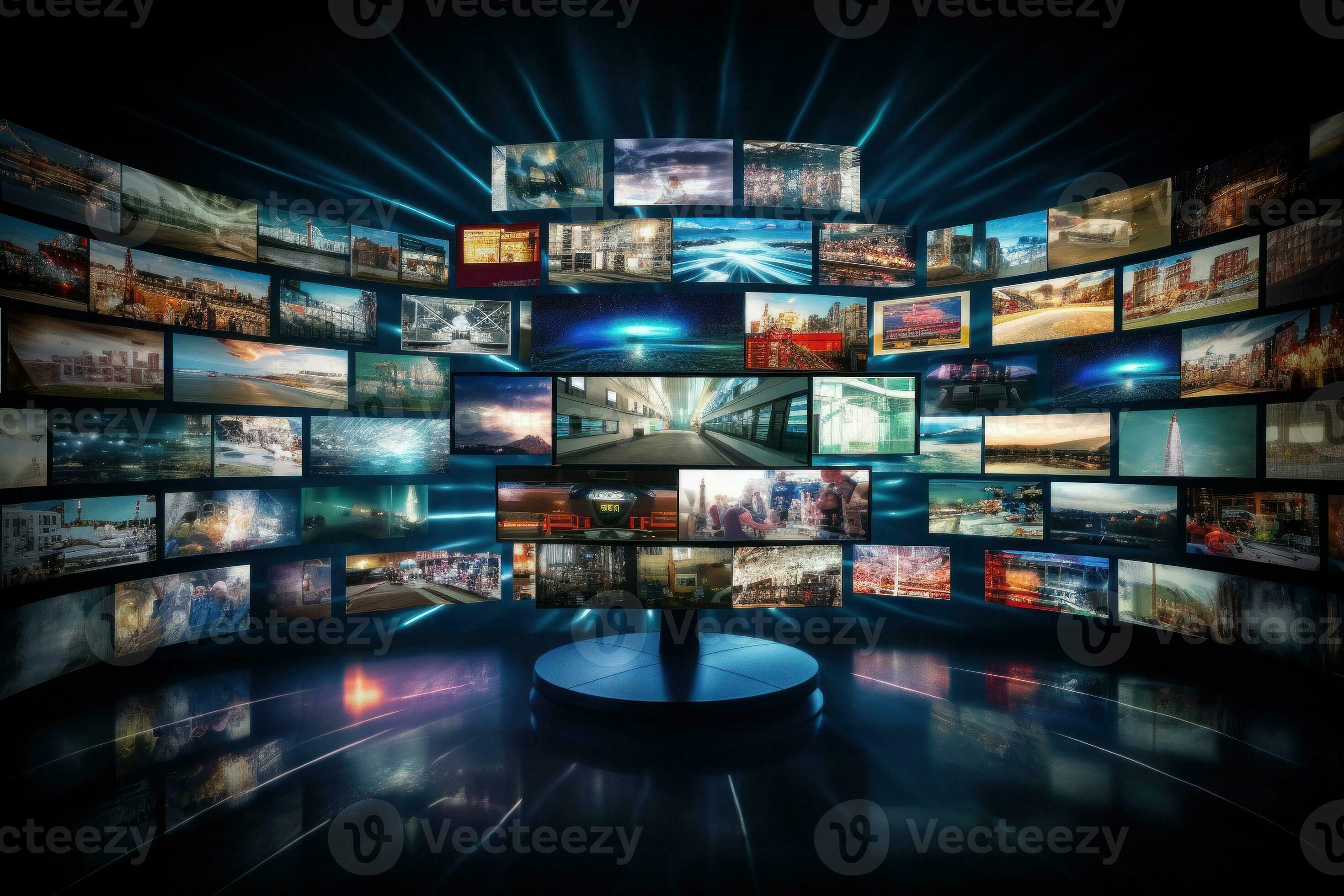 Many TV screens in room. Generative AI 33633955 Stock Photo at Vecteezy Many TV screens in room. Generative AI 33633955 Stock Photo at Vecteezy