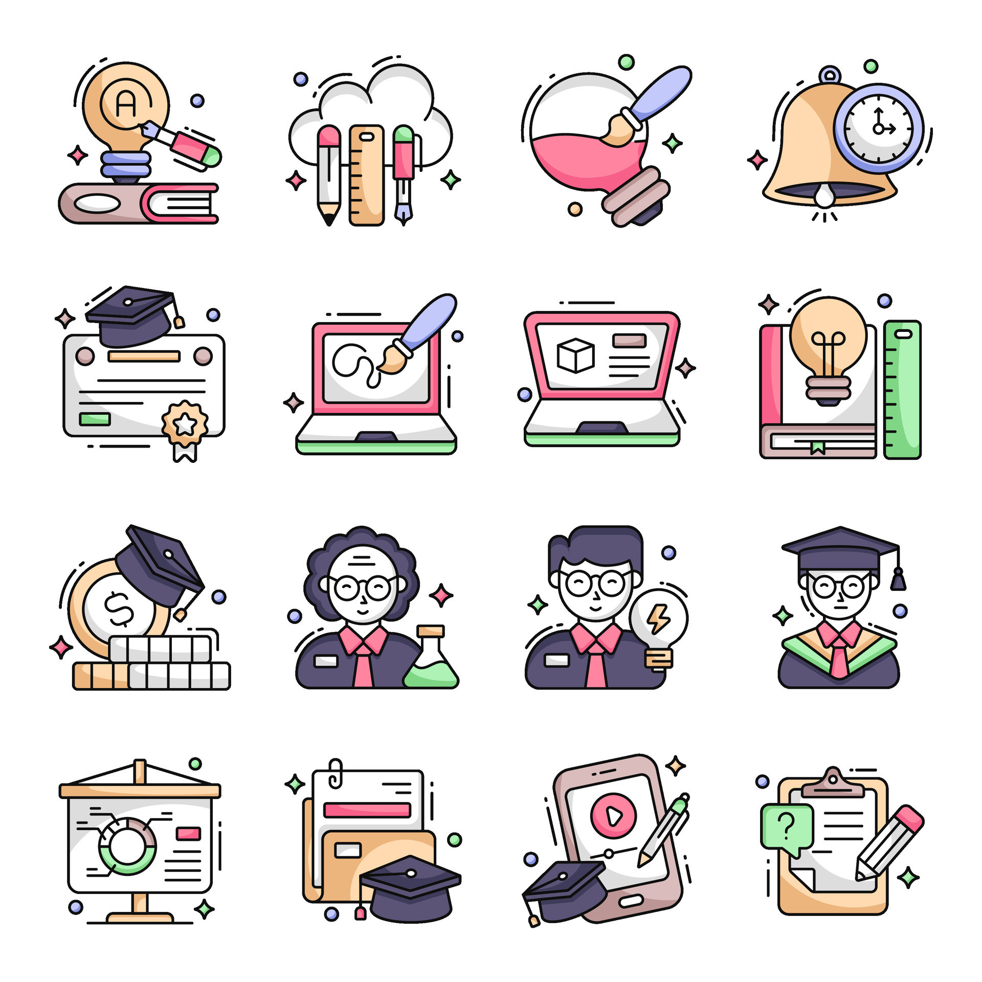 Pack of Learning Flat Icons 33640762 Vector Art at Vecteezy