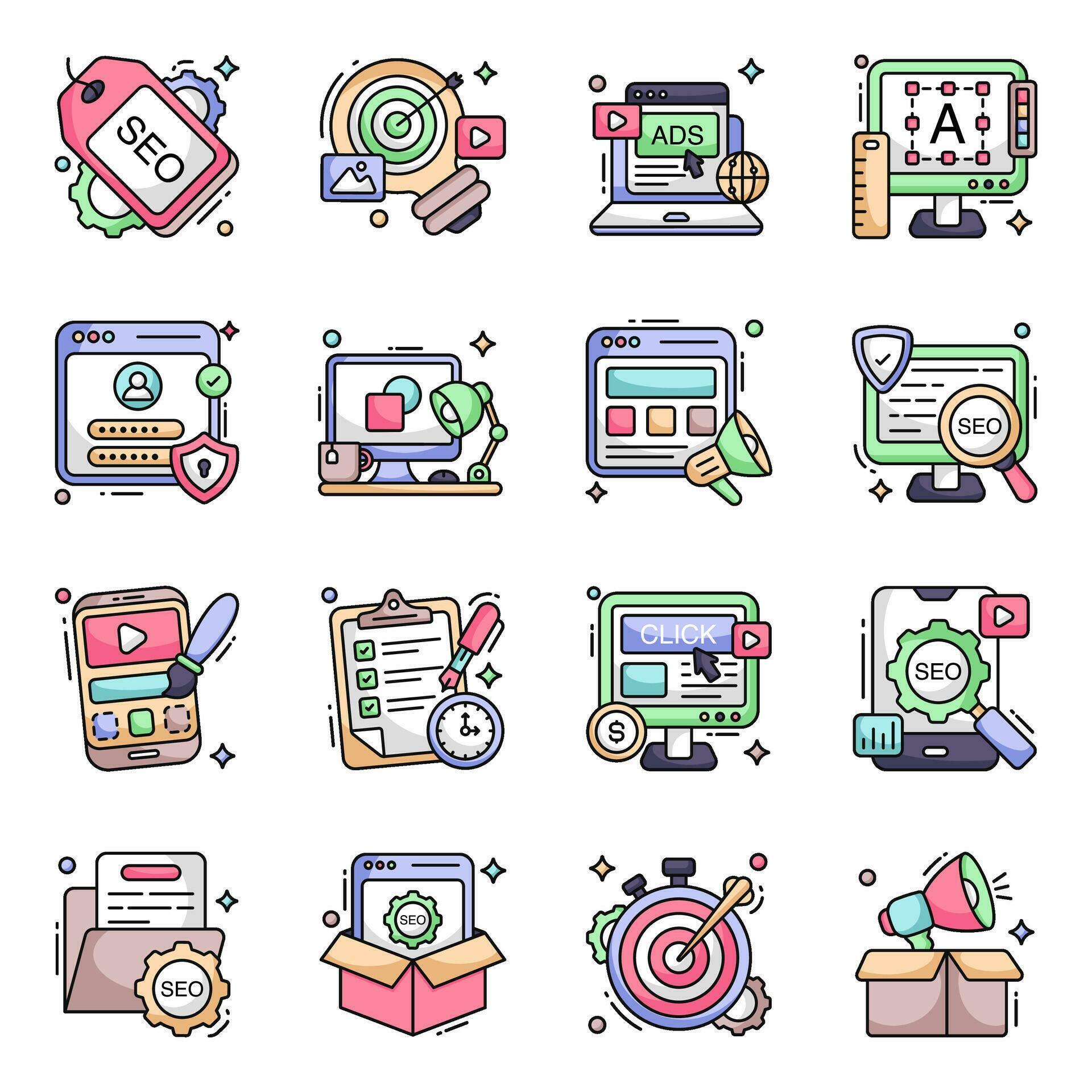 Pack of Web Flat Icons 33640782 Vector Art at Vecteezy