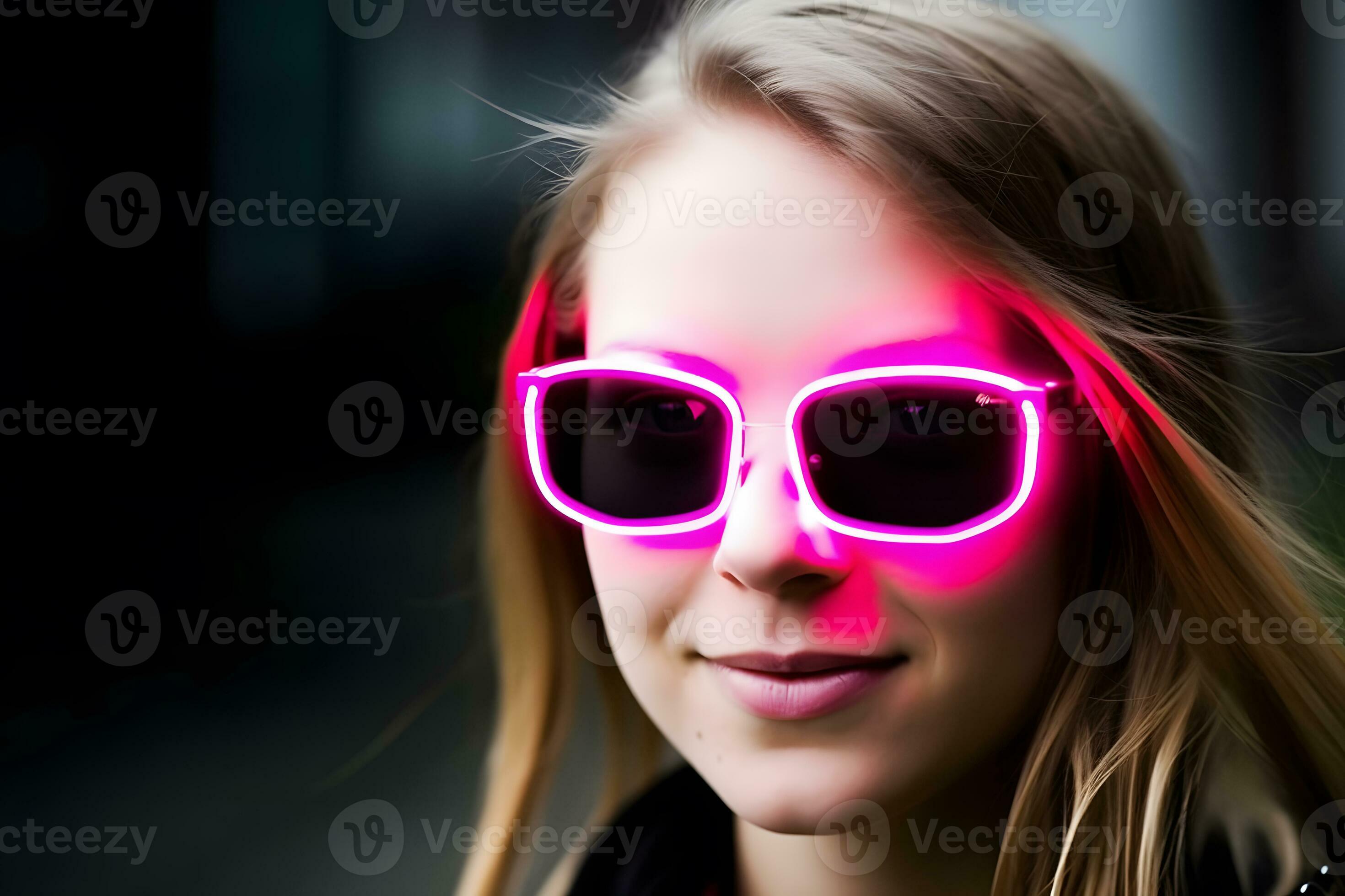 Neon Portrait Of A Girl With Glasses Neural Network Ai Generated