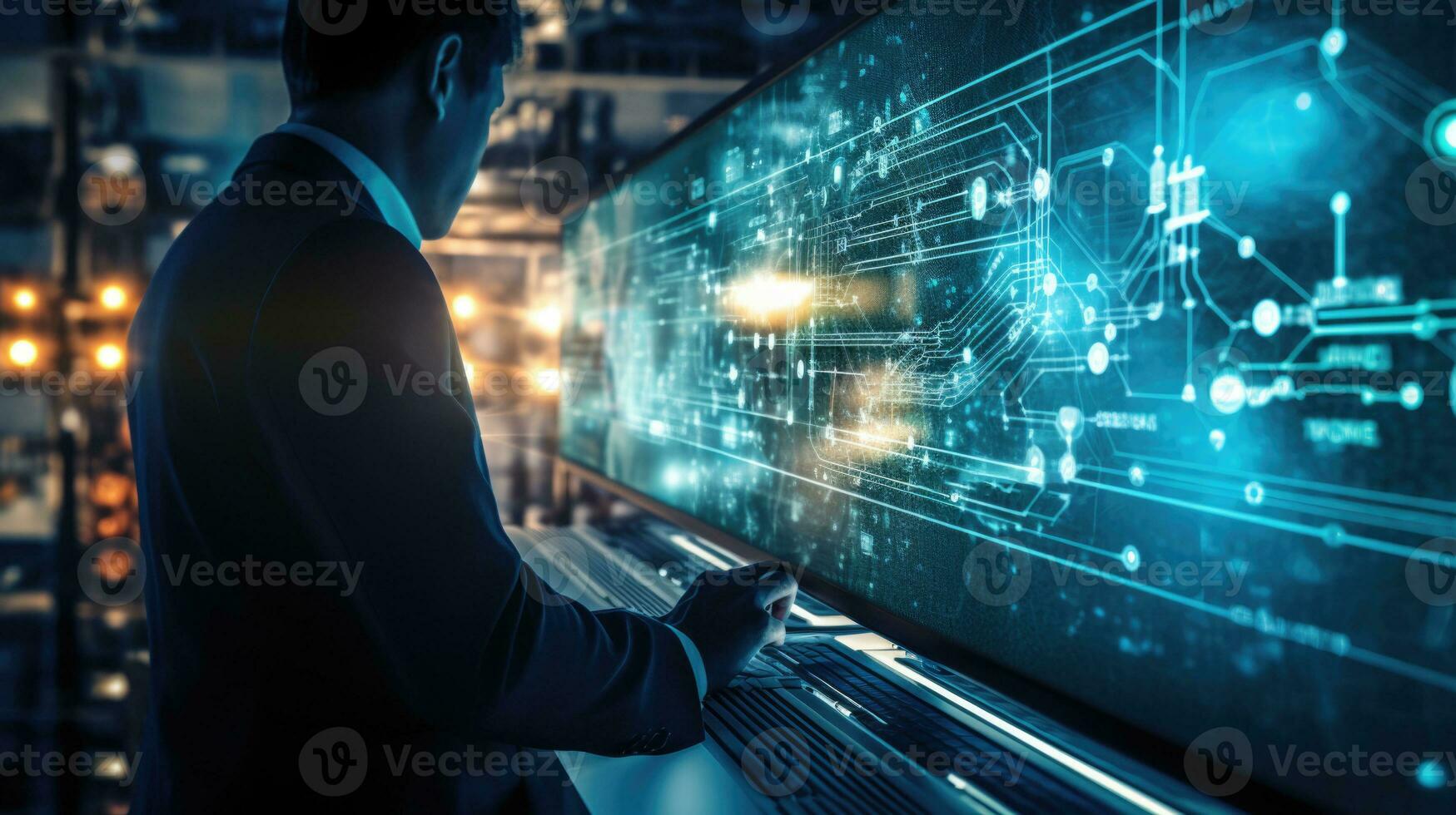 A Photo Of Man Touch The Screen Internet Business Digital Technology Network Concept Generative