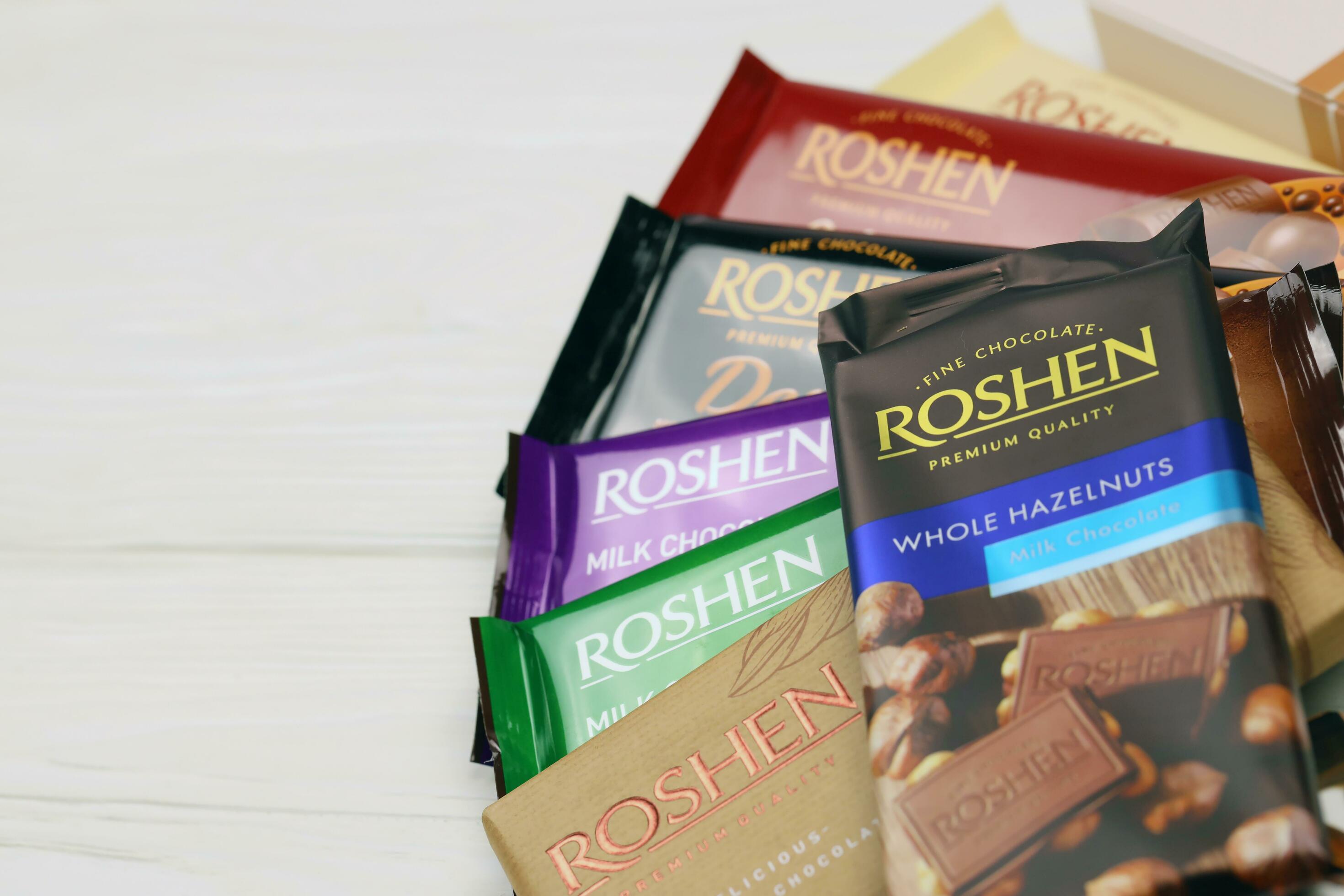 KHARKIV, UKRAINE - JANUARY 2, 2021 Roshen chocolate production. Roshen Confectionery Corporation ...