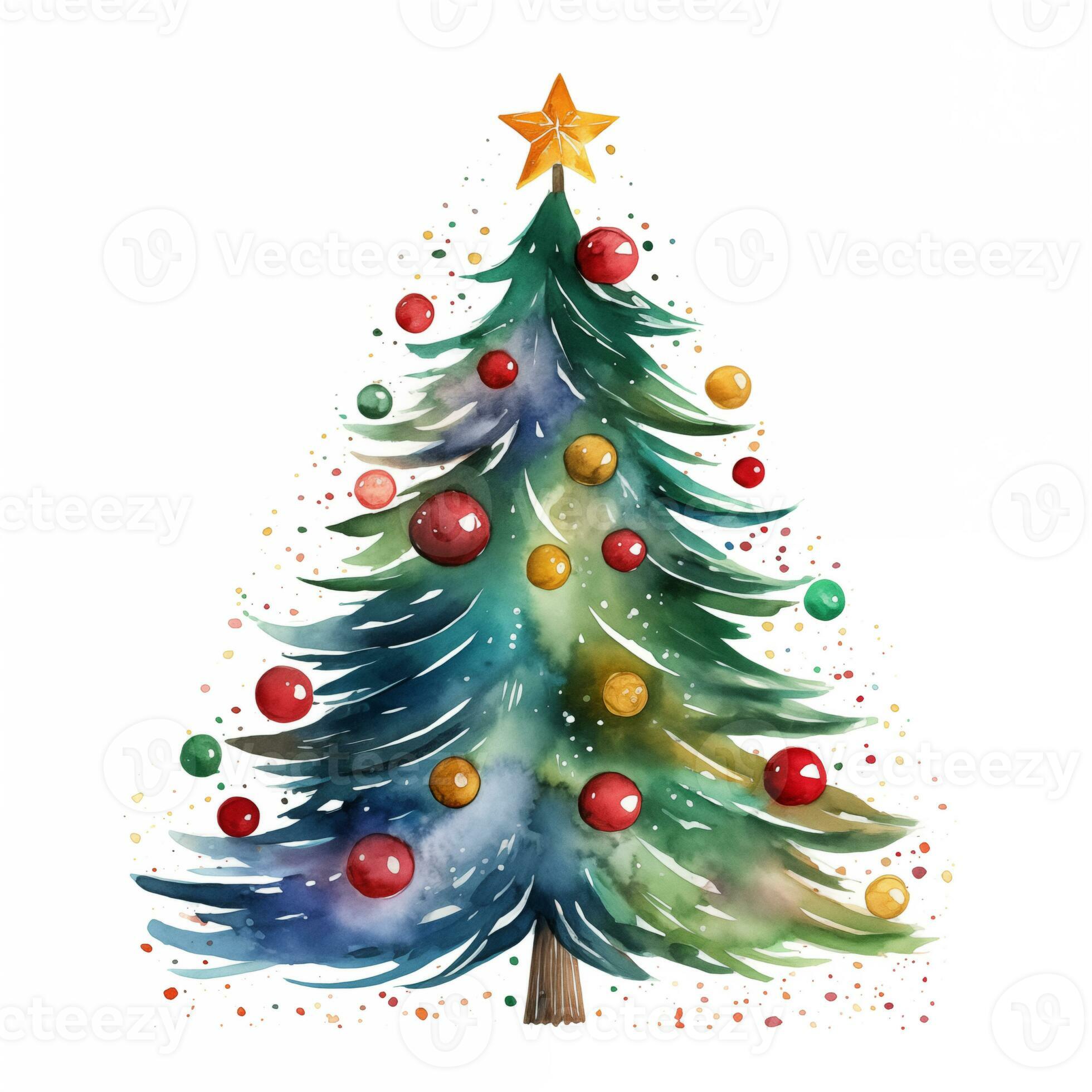 Colorful watercolor Christmas tree, illustration, clipart, single ...
