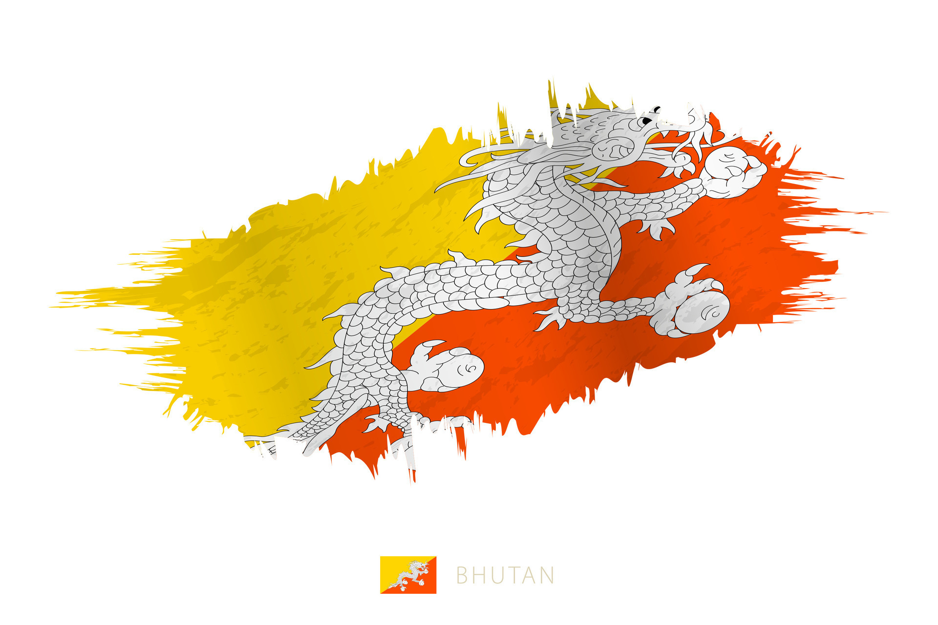 Painted brushstroke flag of Bhutan with waving effect. 33656569 Vector ...