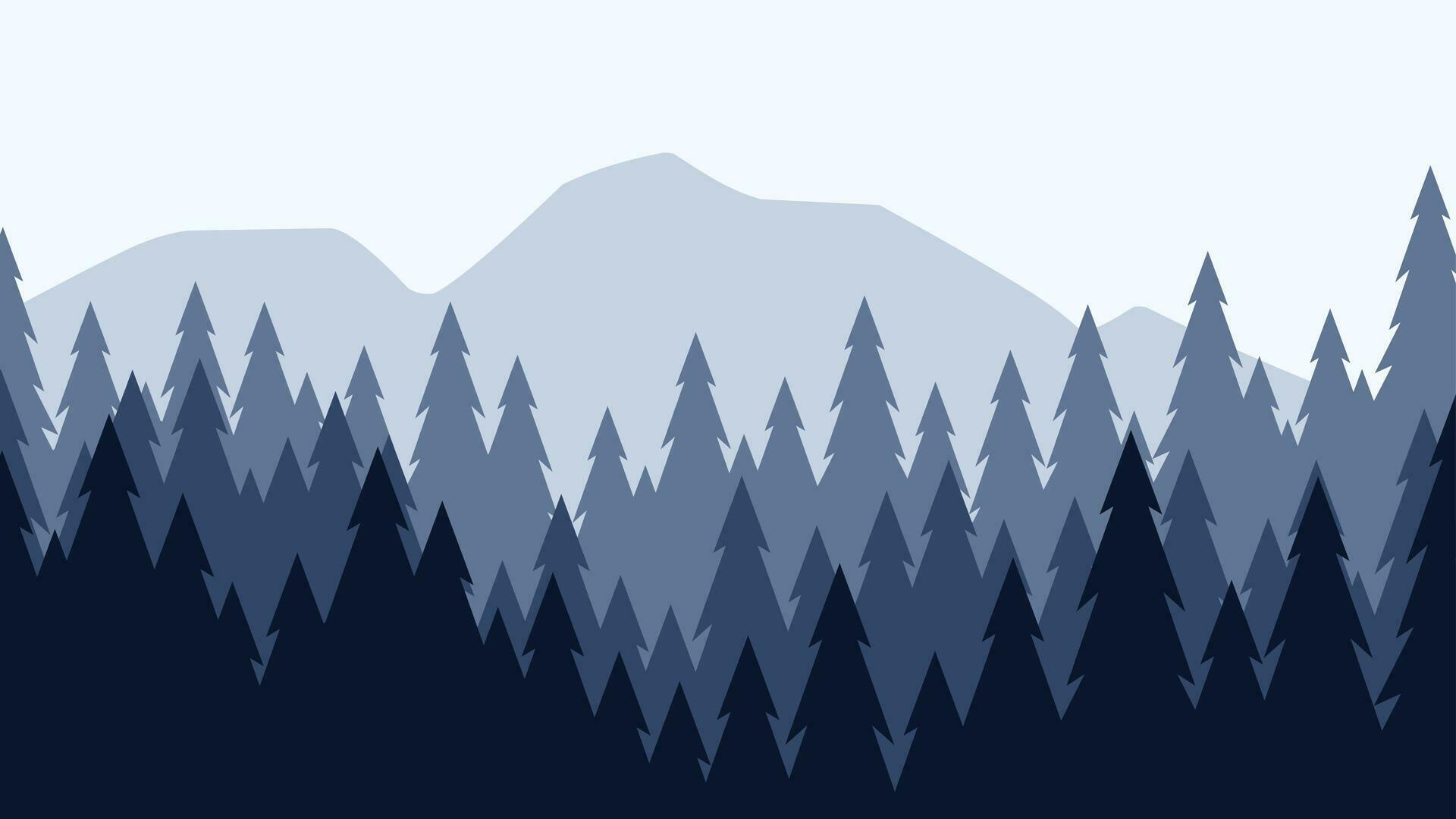 Pine forest landscape vector illustration. Silhouette of coniferous ...