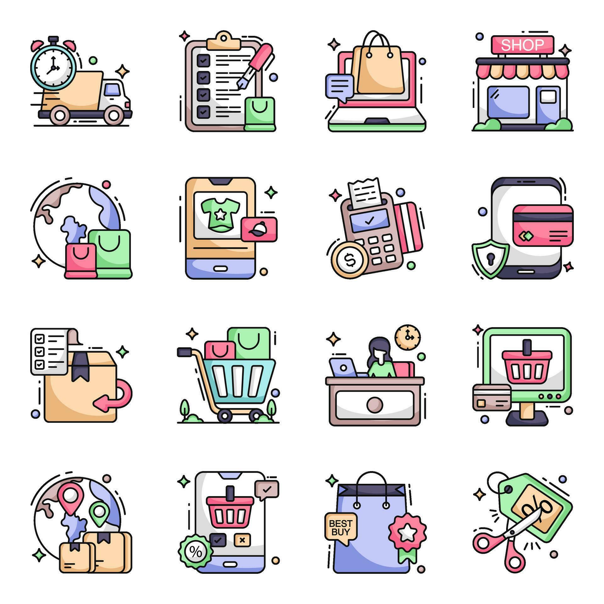 Pack of Shopping Flat Icons 33659265 Vector Art at Vecteezy