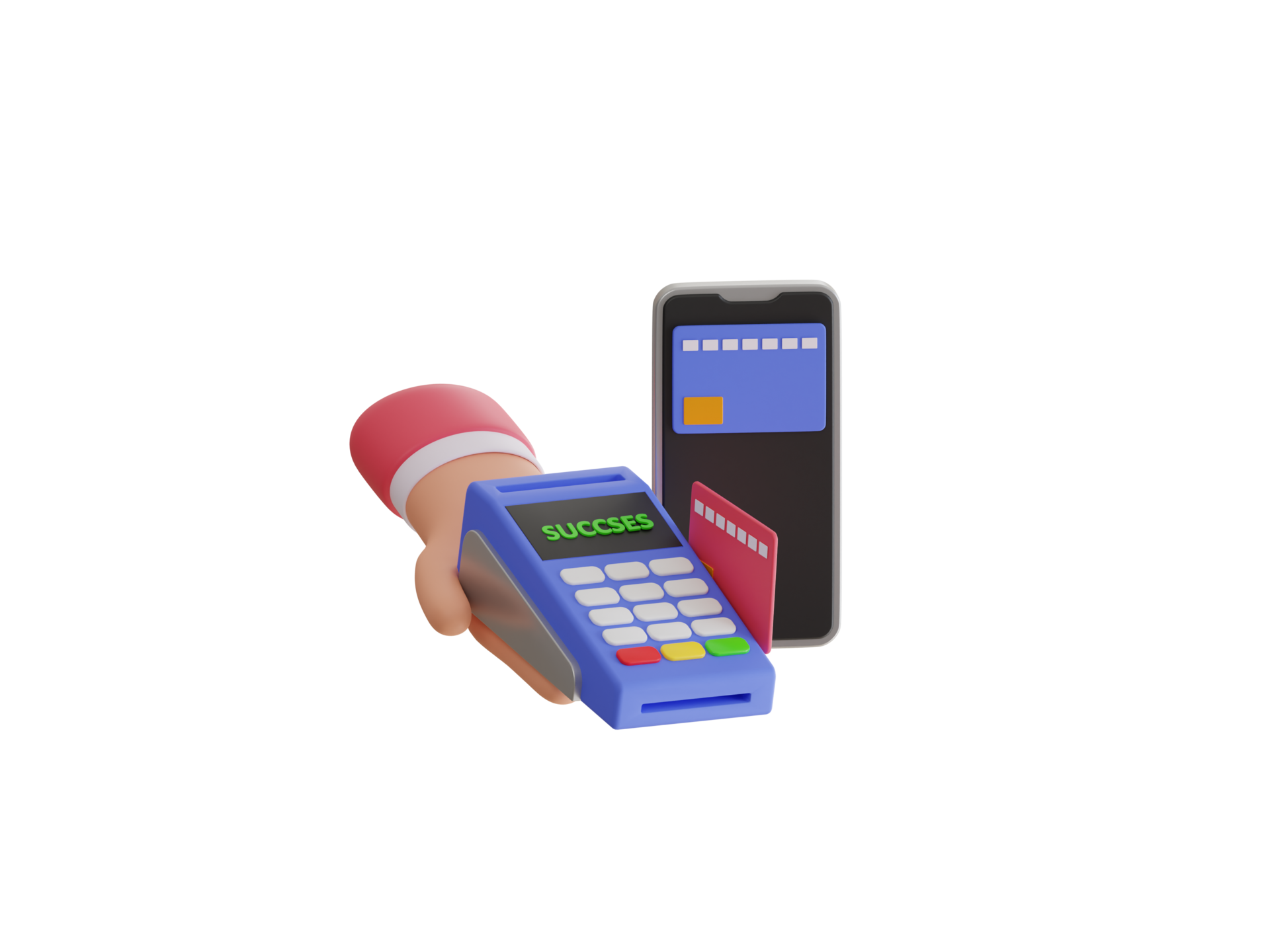 Approved payment 3d illustration. Pos terminal confirms the payment by ... Approved payment 3d illustration. Pos terminal confirms the payment by ...