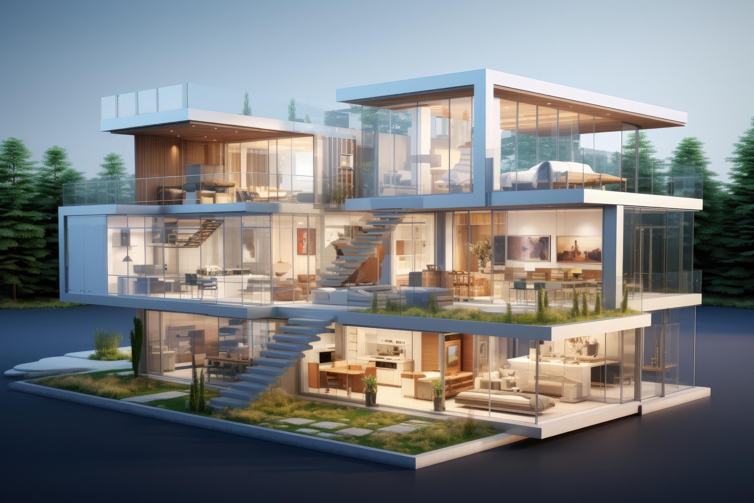 3d rendering of modern cozy house with garage and pool for sale or rent ...