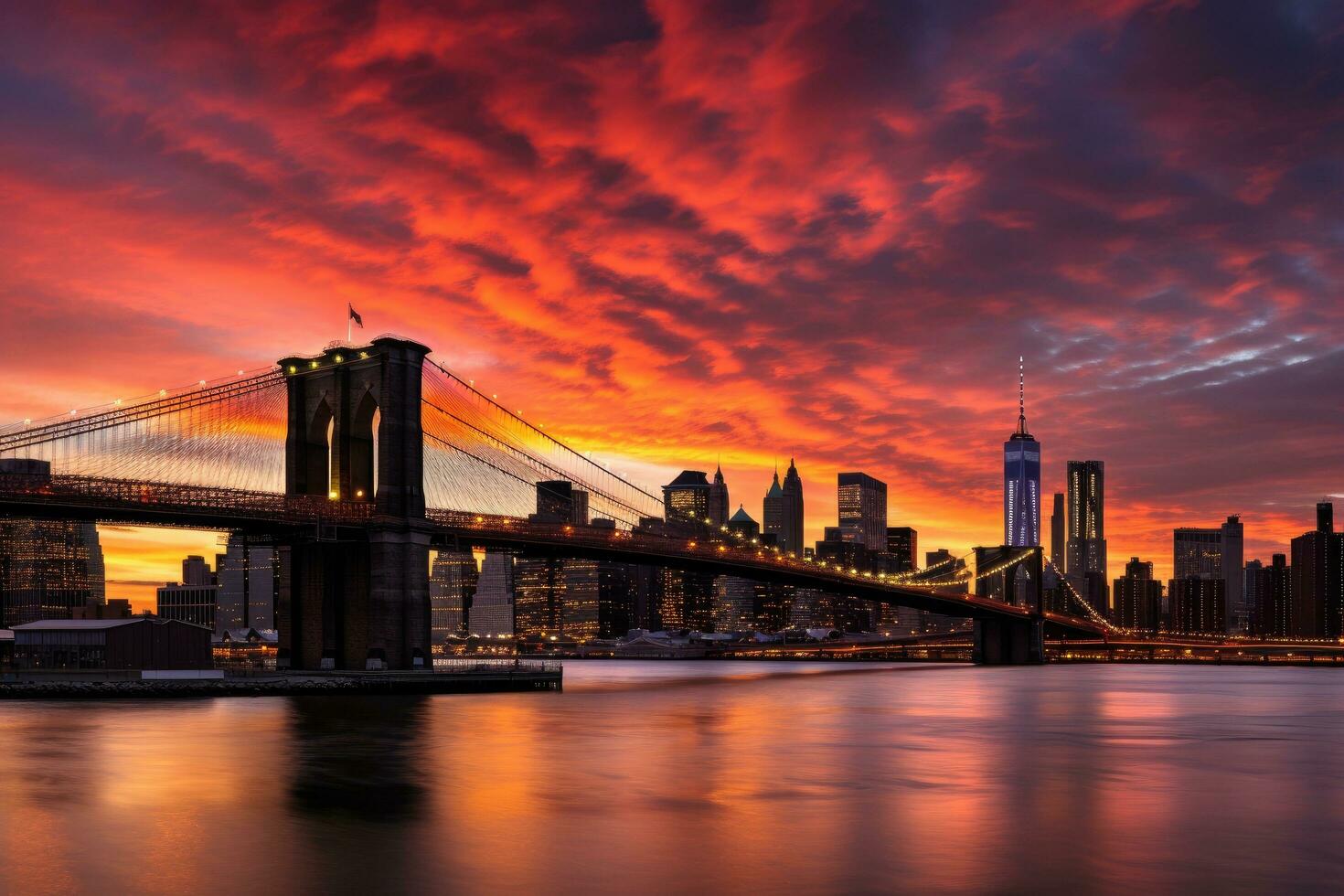 Brooklyn Bridge and Manhattan skyline at sunset, New York City, New ... Brooklyn Bridge and Manhattan skyline at sunset, New York City, New ...