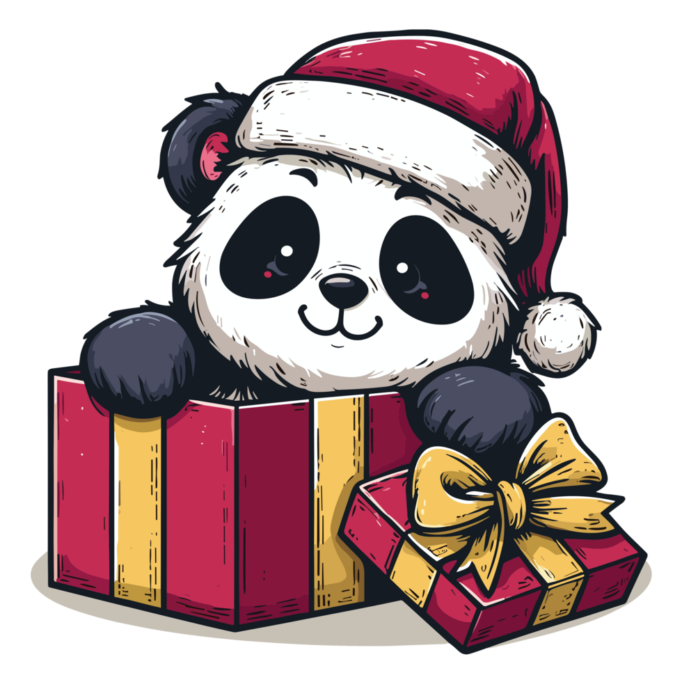Beautiful Christmas Panda Wearing Santa Hat - Ai Generative 33823831 PNG