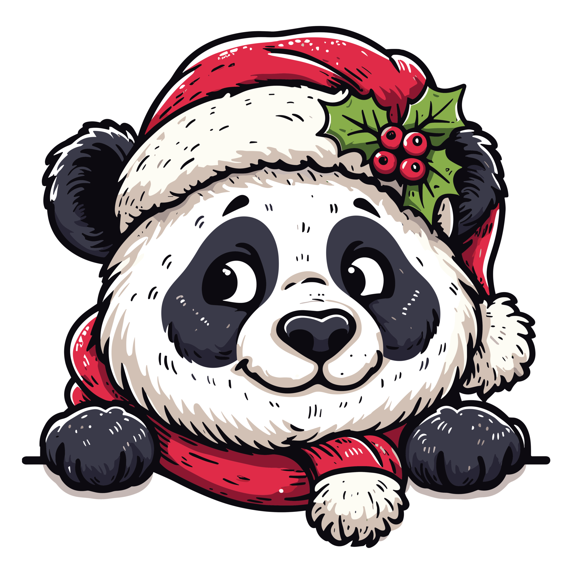 Beautiful Christmas Panda Wearing Santa Hat - Ai Generative 33823889 PNG