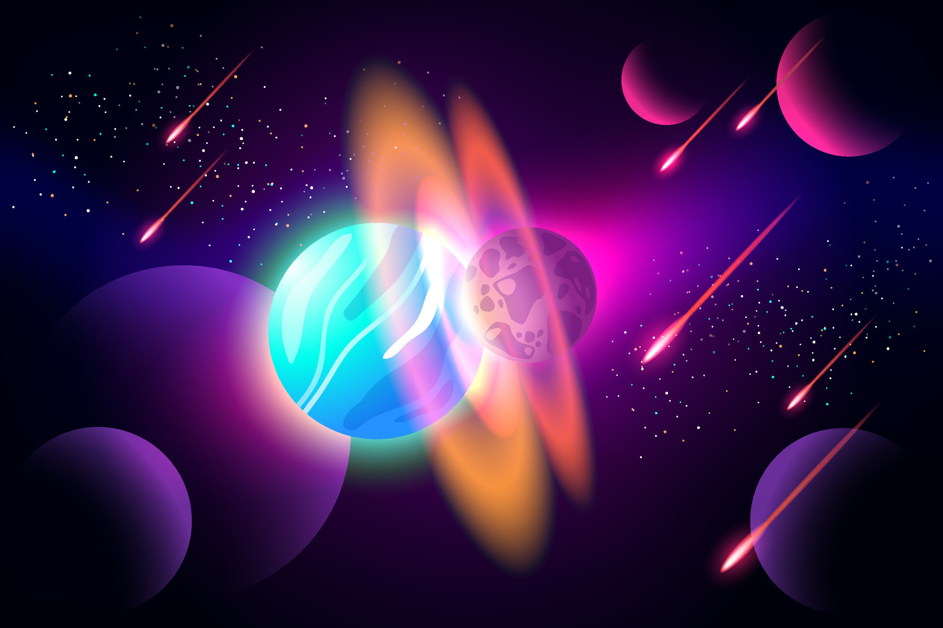 Comet exploding earth on dark starry sky background. Cartoon vector illustration 33832282 Vector ...