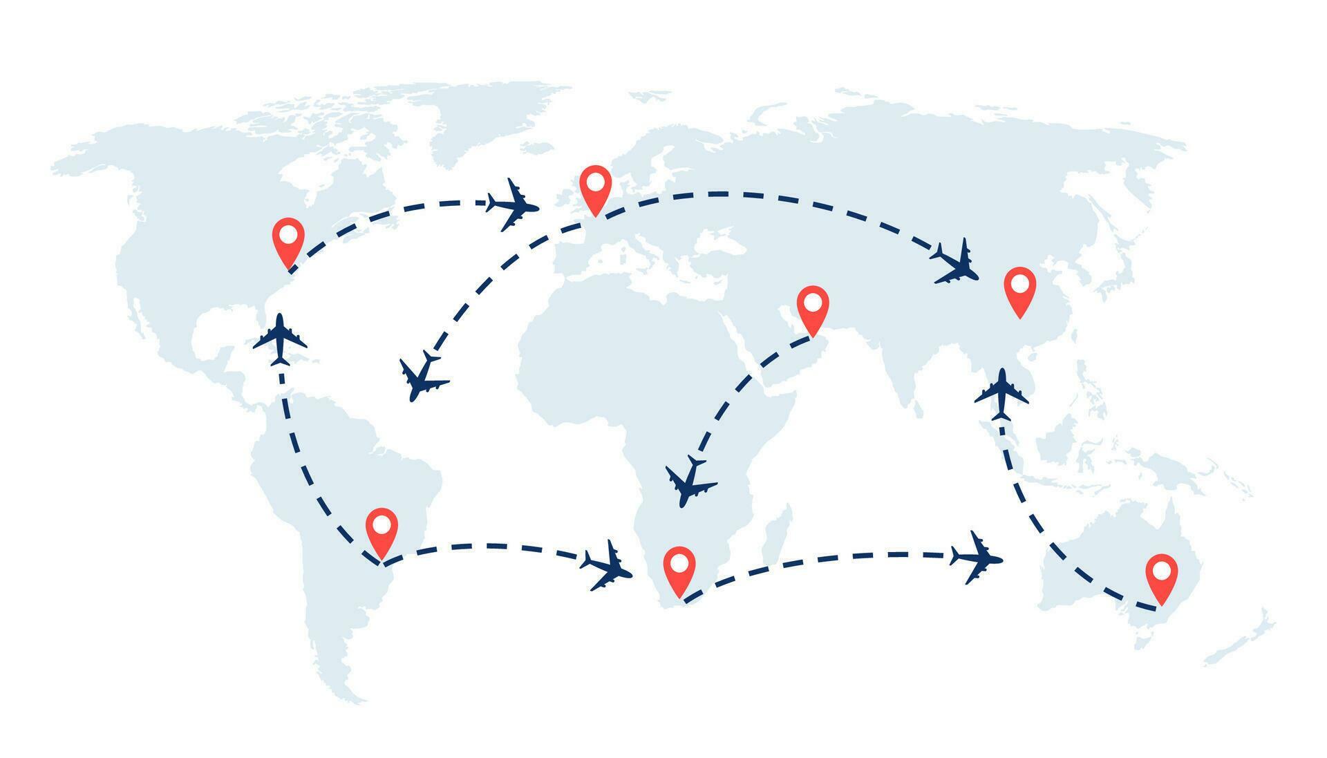 World Travel Map With Airplanes Flight Routes And Pins Marker Vector