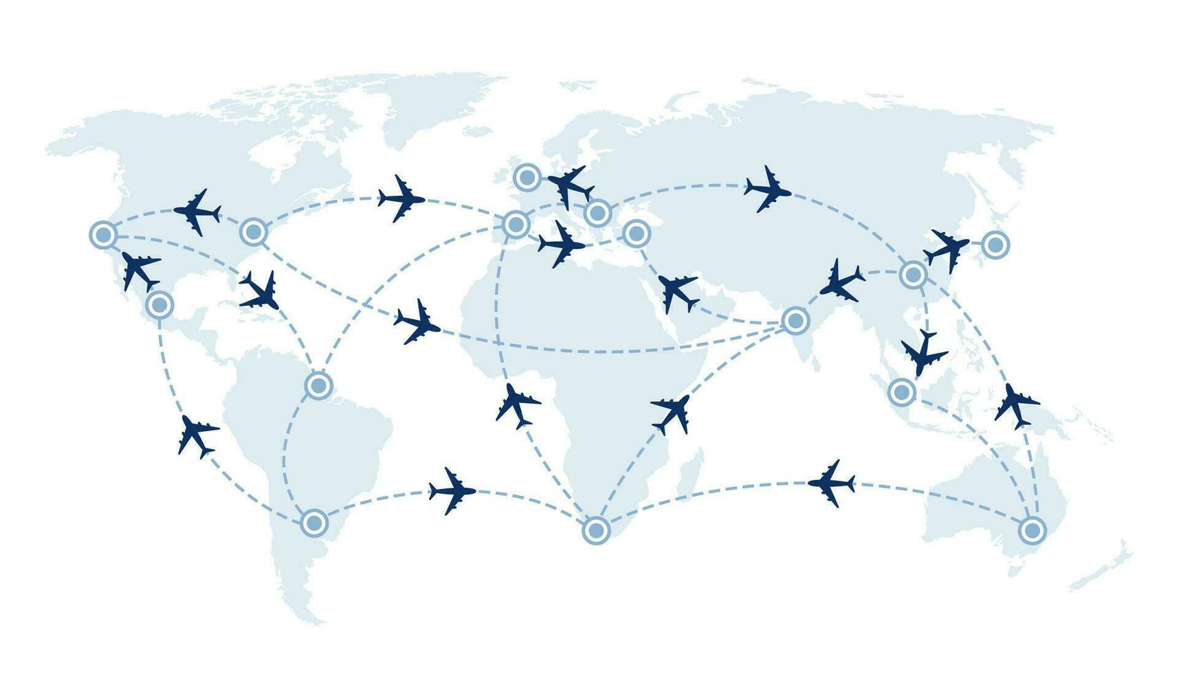 World Travel Map With Airplanes Flight Routes And Pins Marker Vector