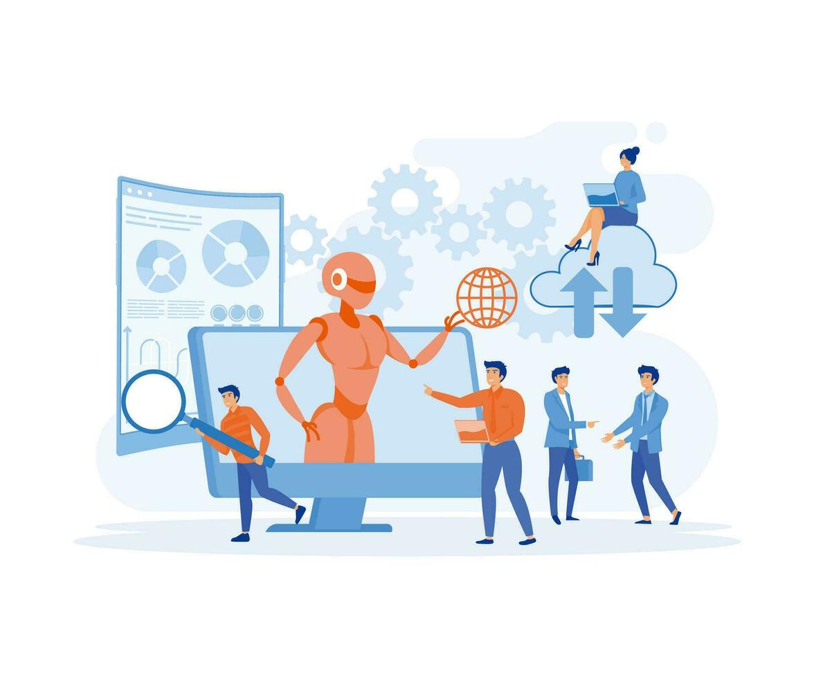 iot, digital transformación, ai tecnología, automatización y nube informática, plano vector ...