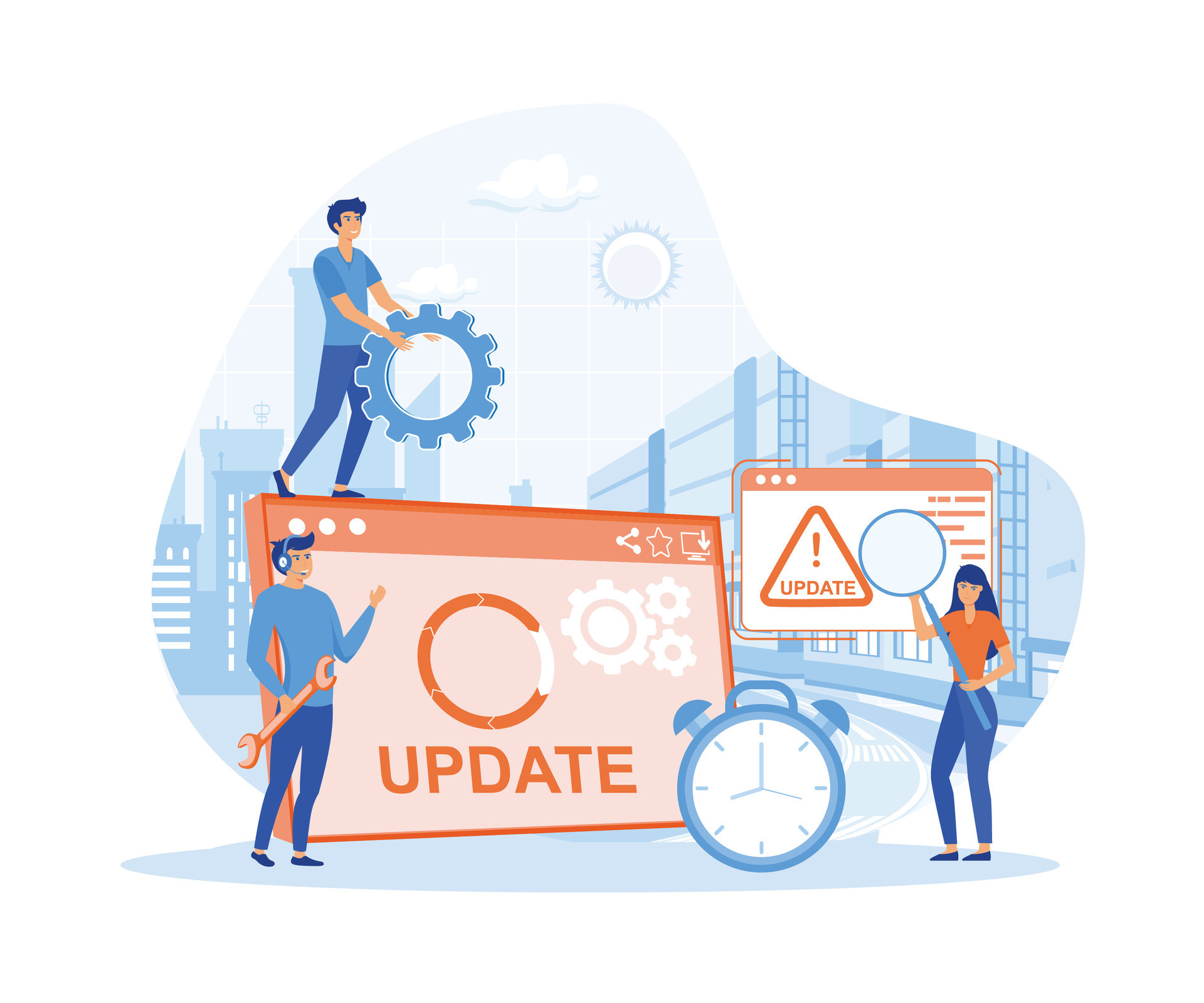 System Update. Tiny programmers upgrading operating system. flat vector ... System Update. Tiny programmers upgrading operating system. flat vector ...
