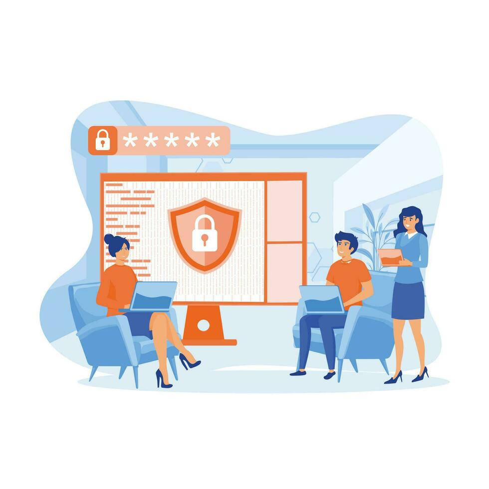 Modern Flat Cartoon Design Concept Of Data Protection For Website And Mobile App Development