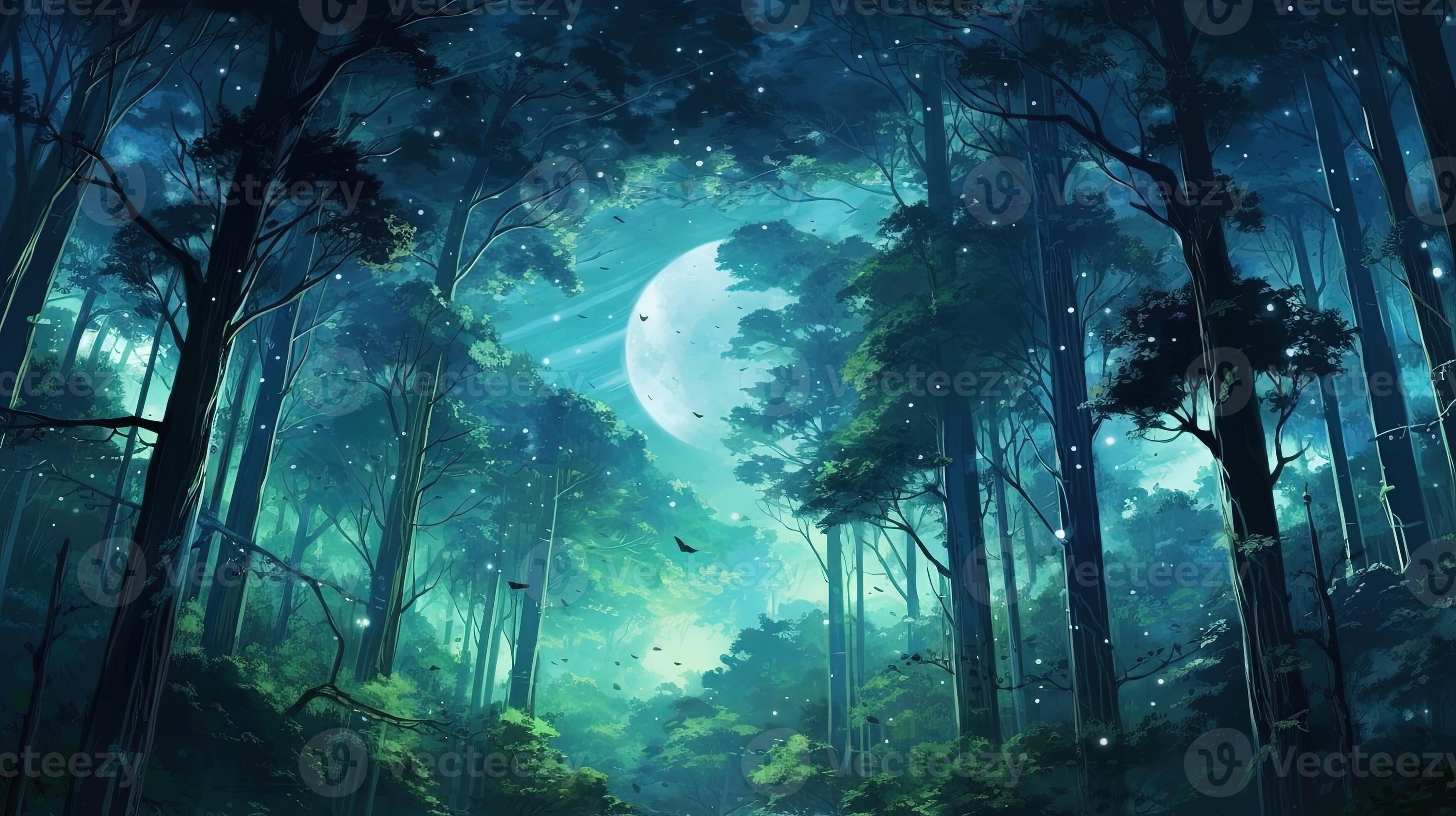 mystical moonlit forest, digital art illustration, Generative AI 33842566 Stock Photo at Vecteezy