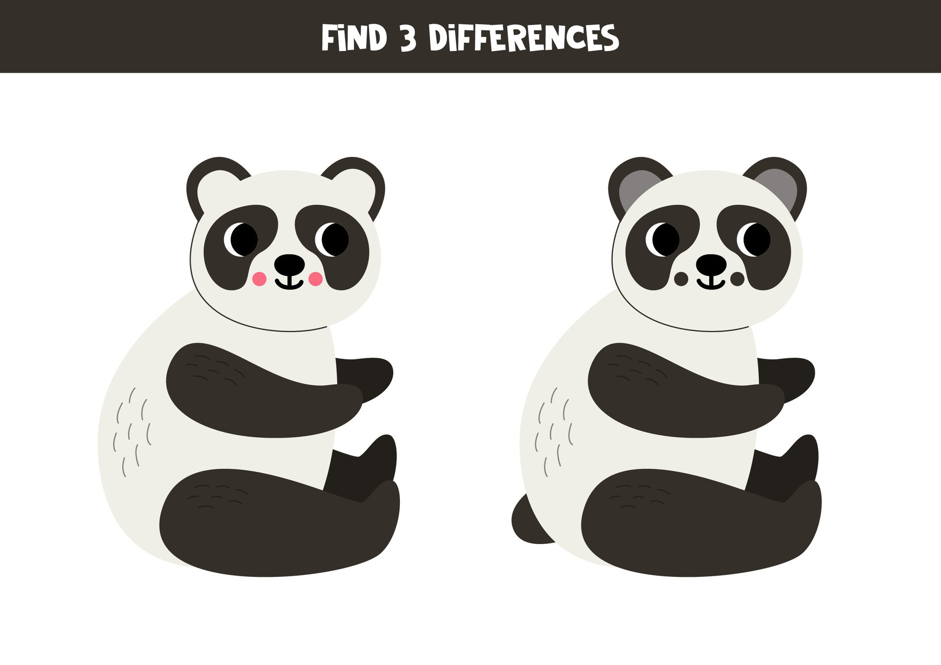 Find 3 differences between two cute cartoon pandas. 33848183 Vector Art ... Find 3 differences between two cute cartoon pandas. 33848183 Vector Art ...