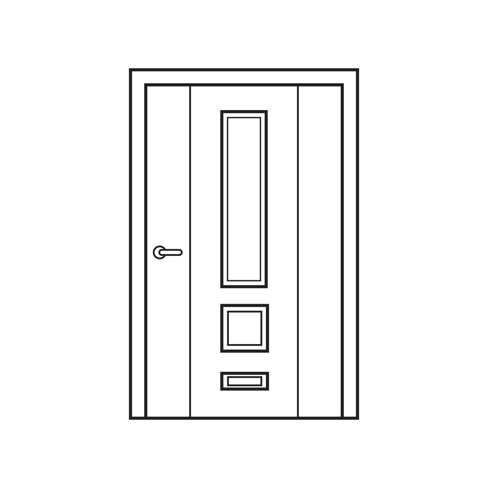 Hand drawn Kids drawing Vector illustration narrow lite door with mail slot Isolated on White ...
