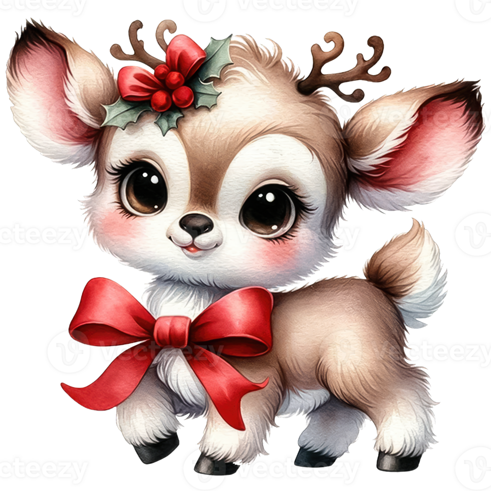 Watercolor Cute Illustration Of Christmas Reindeer Ai Generative 33855770 Png