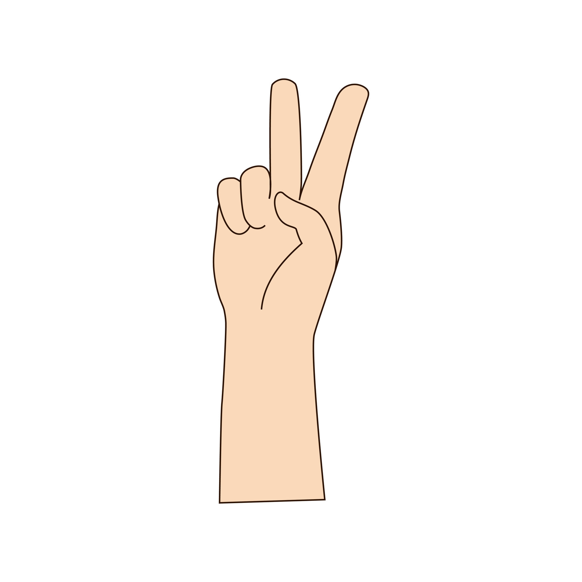 Isolated Hand two fingers up gesture. Vector illustration beige color. Hand shows number two ...