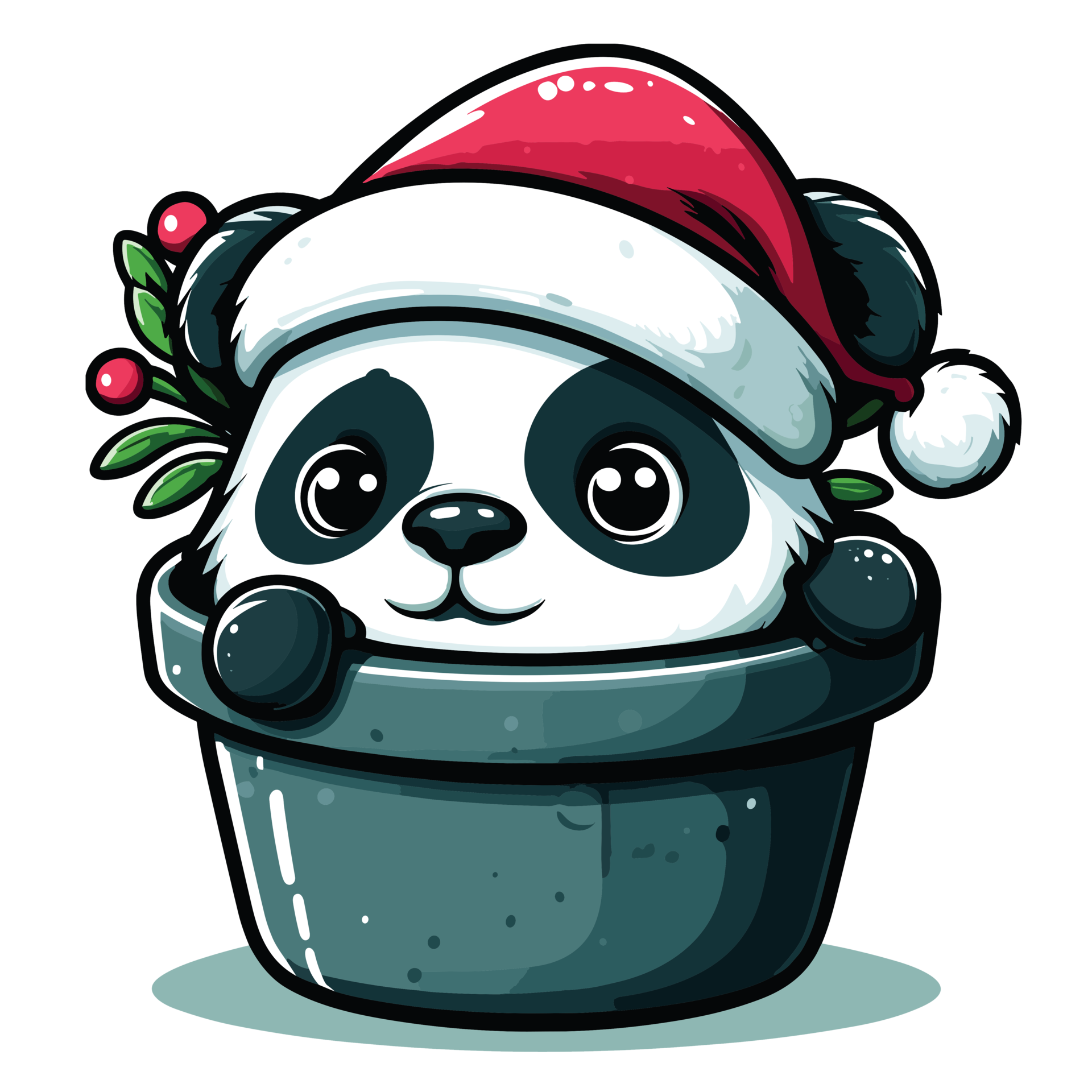 Beautiful Christmas Panda Wearing Santa Hat - Ai Generative 33860471 PNG