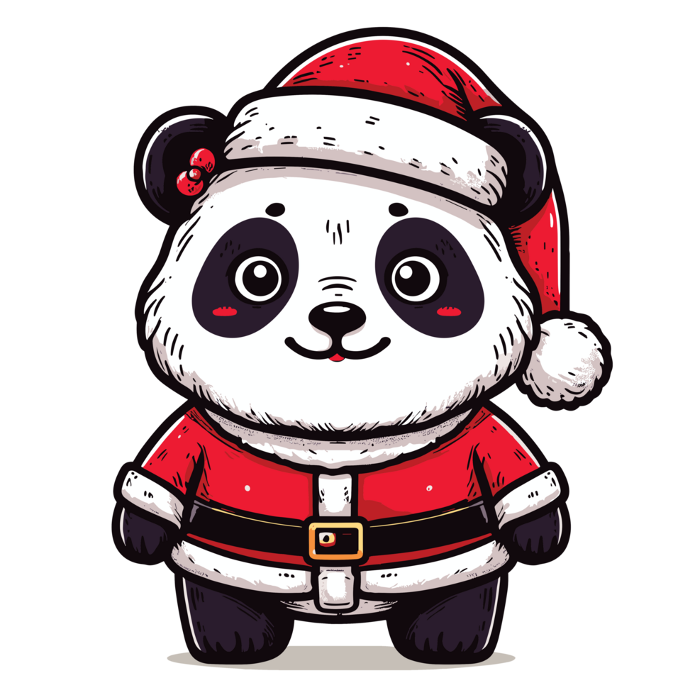 Beautiful Christmas Panda Wearing Santa Hat - Ai Generative 33860486 PNG