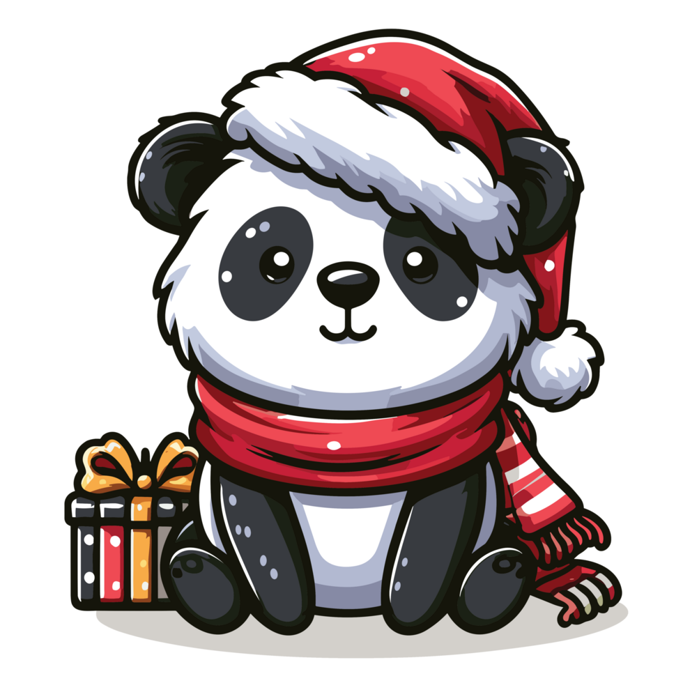Beautiful Christmas Panda Wearing Santa Hat - Ai Generative 33860487 PNG