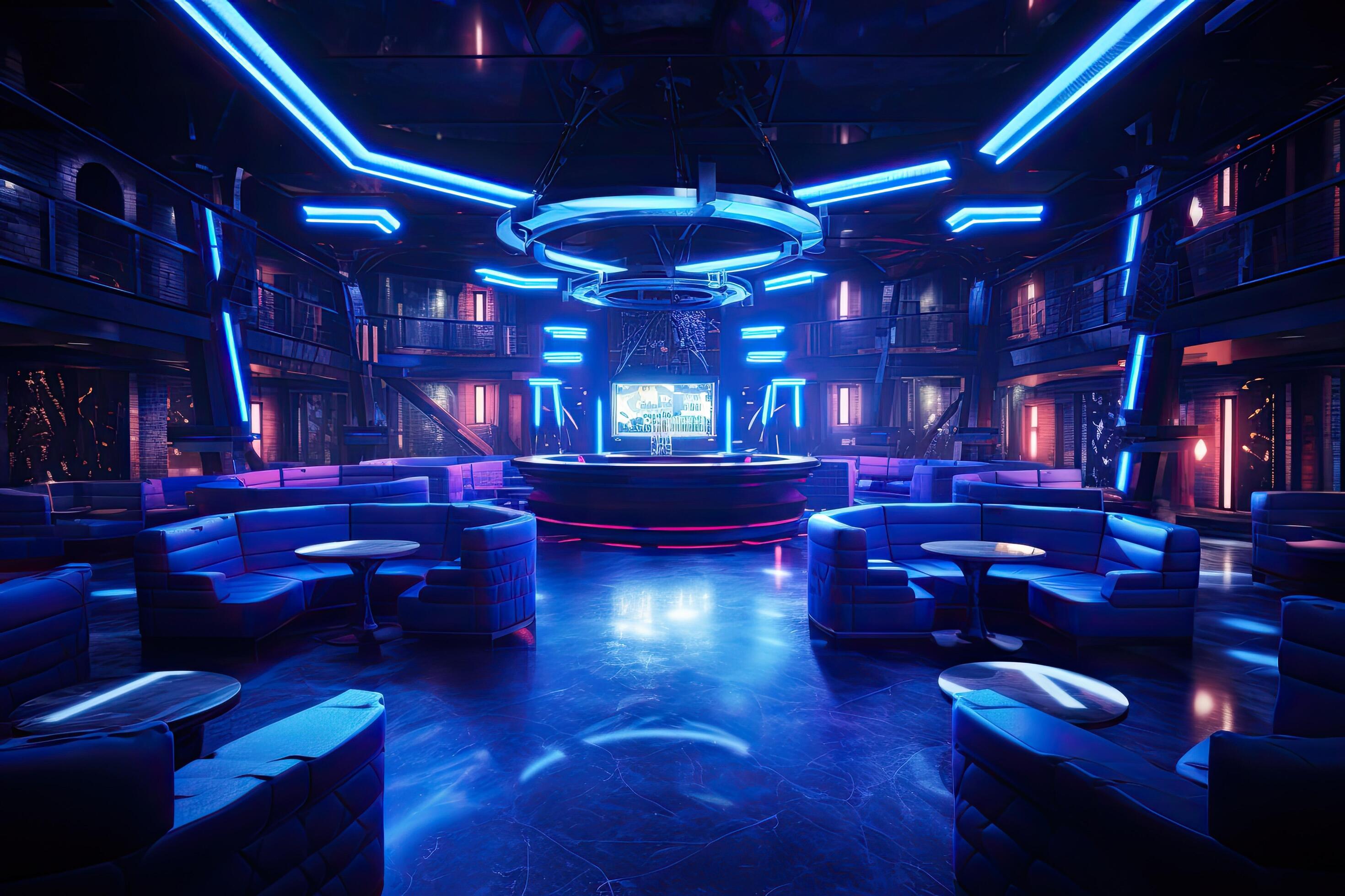 3d render of the interior of a night club with neon lights, night club interior, AI Generated ...