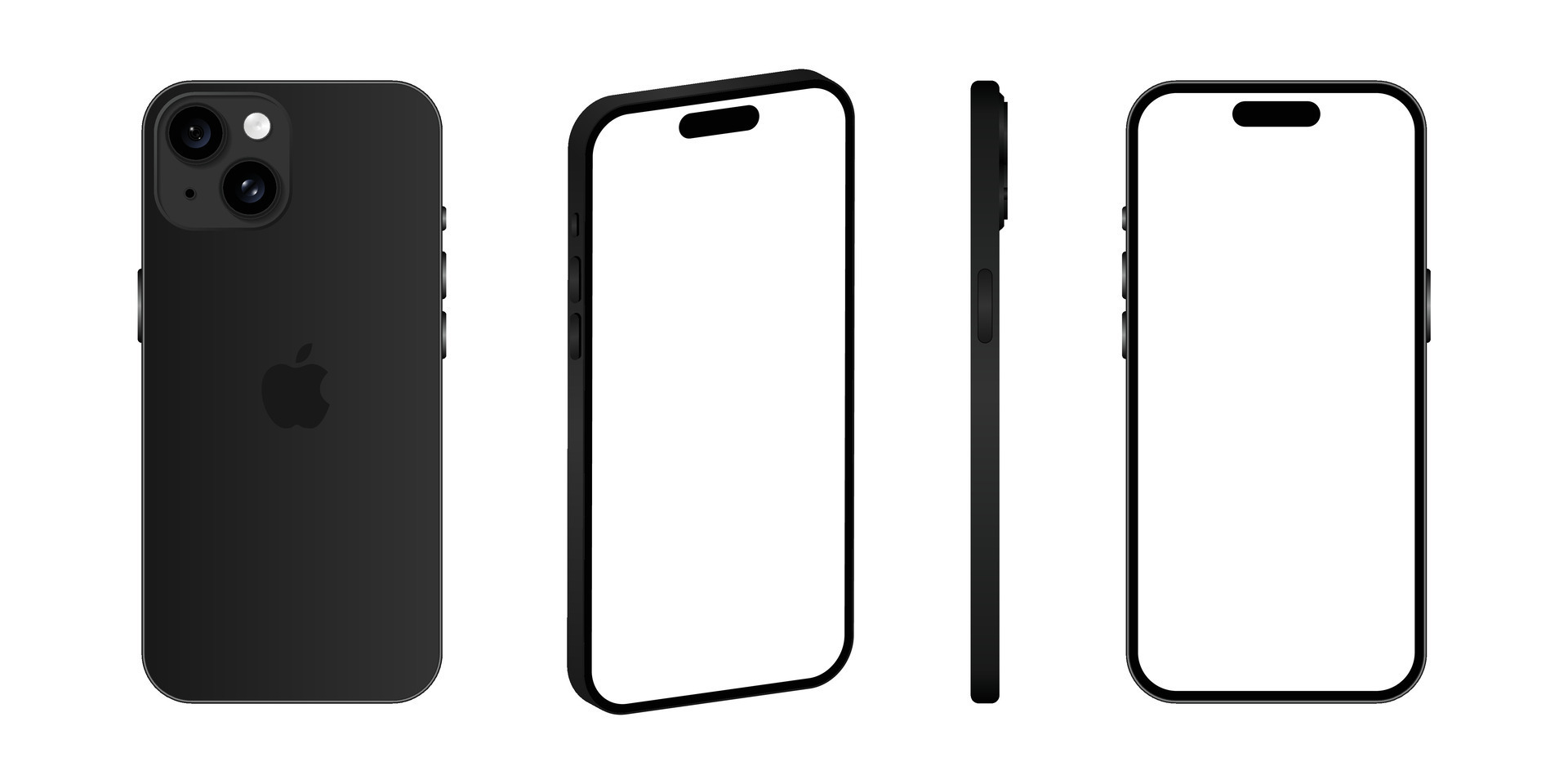 Iphone 15 Model Black Color Front View Side View And Back View