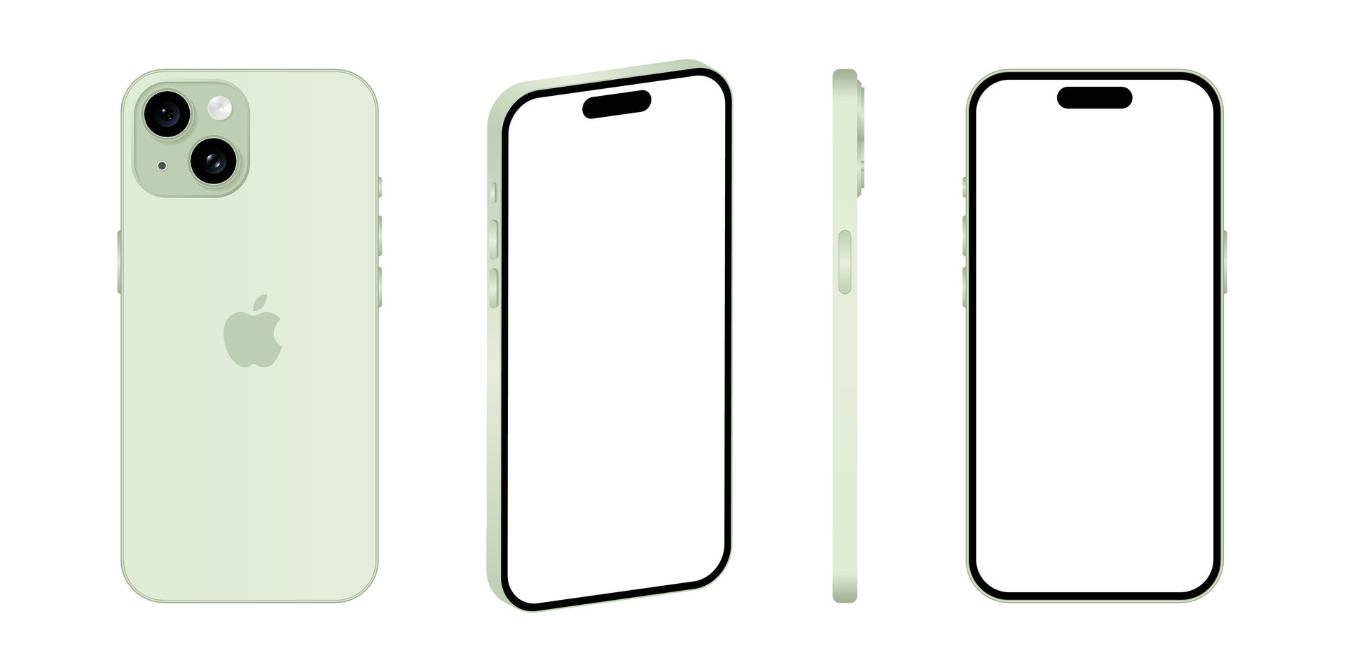 Iphone 15 Model Green Color Front View Side View And Back View