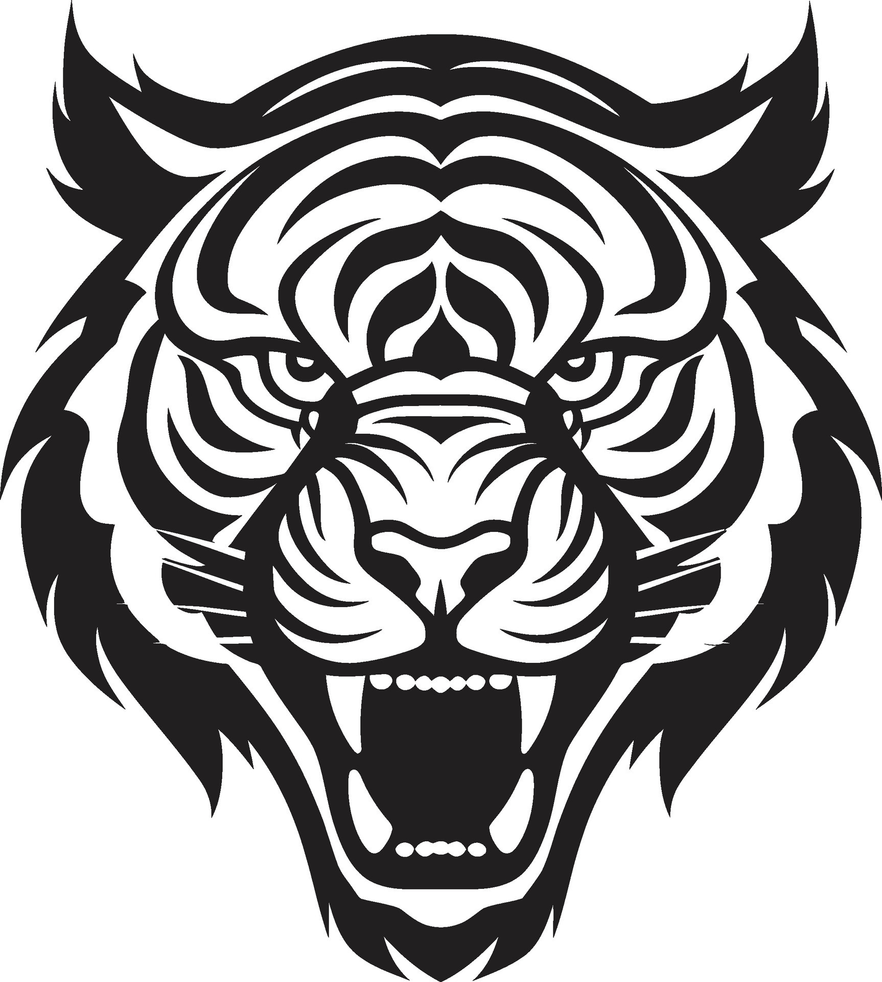 Monochrome Tiger Face In Vector Vector Tiger Roar Power And Elegance 33878722 Vector Art At Vecteezy