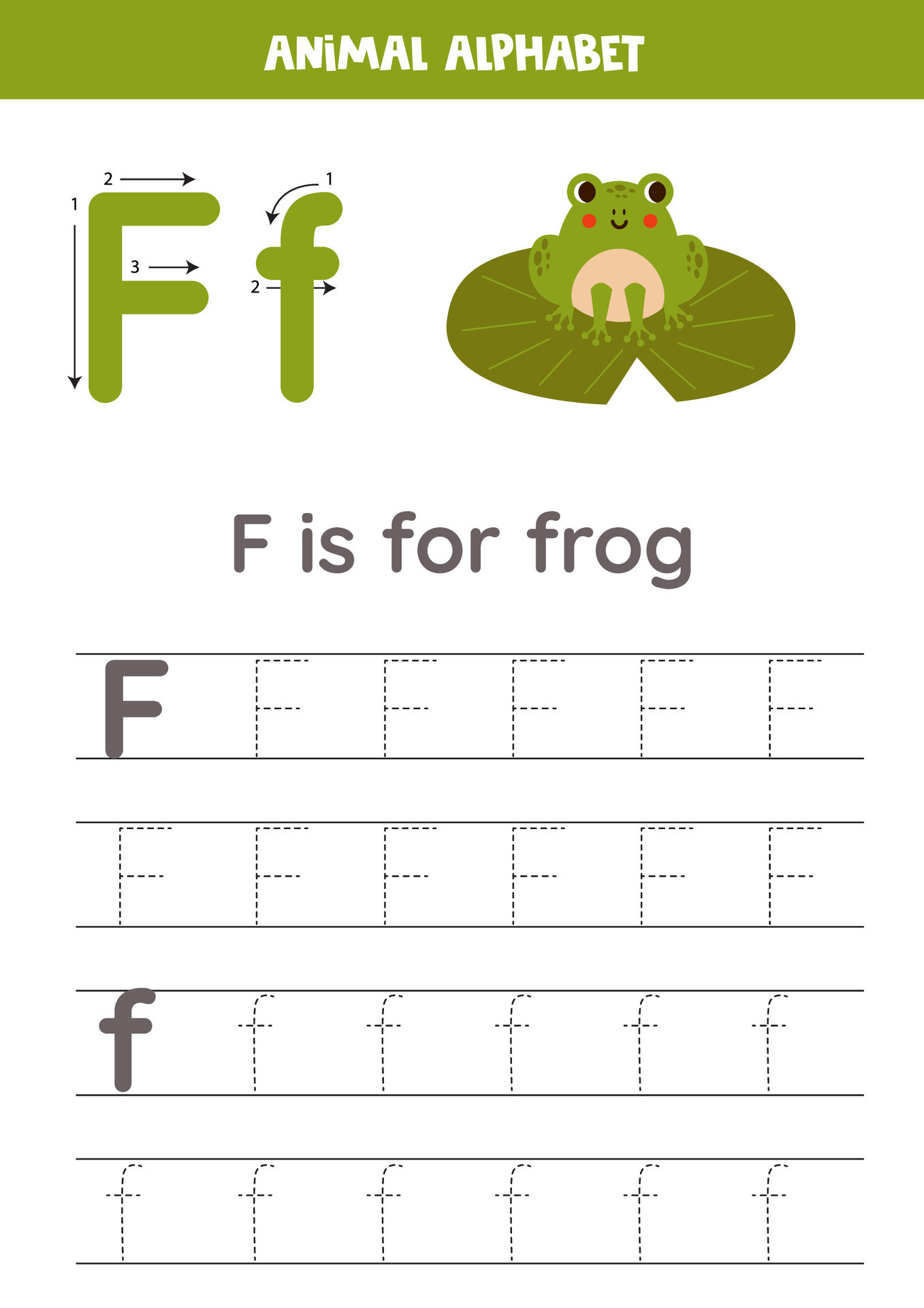 Tracing alphabet letters for kids. Animal alphabet. F is for frog. 33882628 Vector Art at Vecteezy