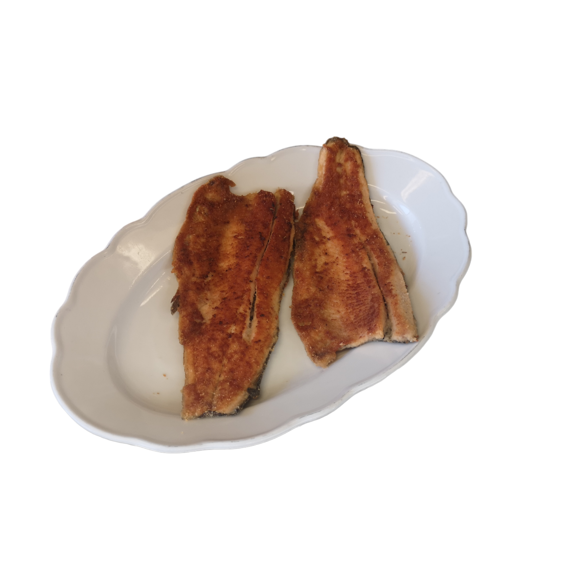 Breaded And Fried Sea Bass Fillet On A Serving Plate 33885337 Png