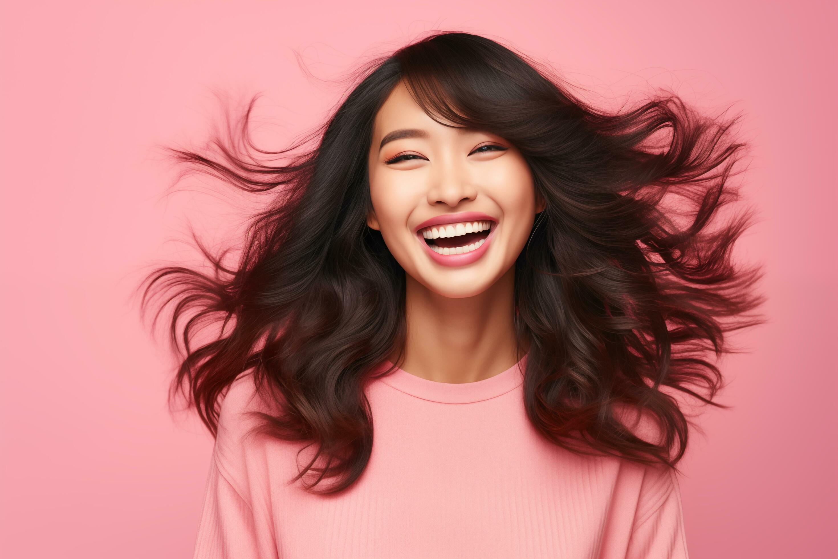 Beautiful And Expressive Asian Girl In Isolated Plain Background Generative Ai 33888086 Stock