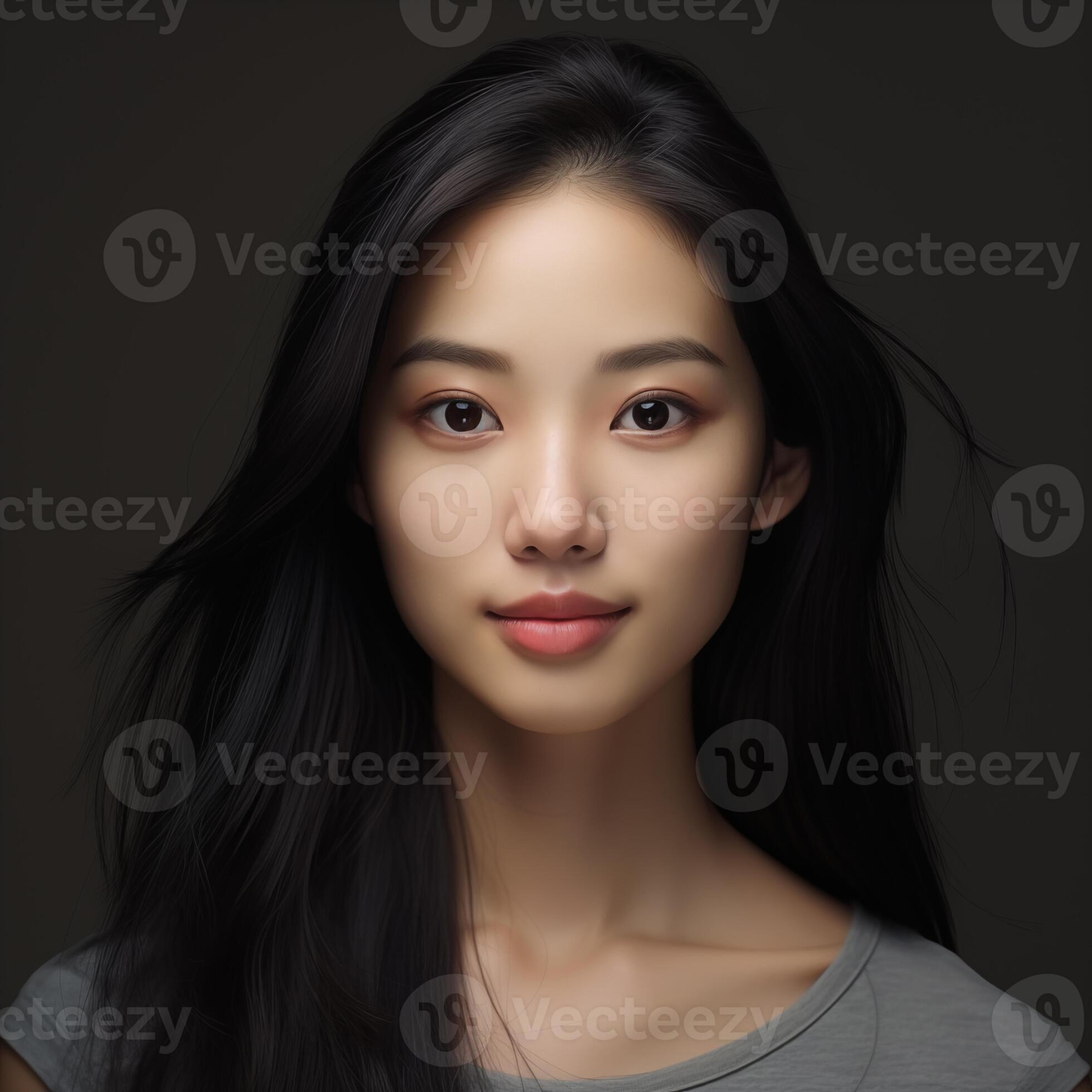 Asian girl facial features such as expressive and pleasing smile Generative AI 33888157 Stock ...