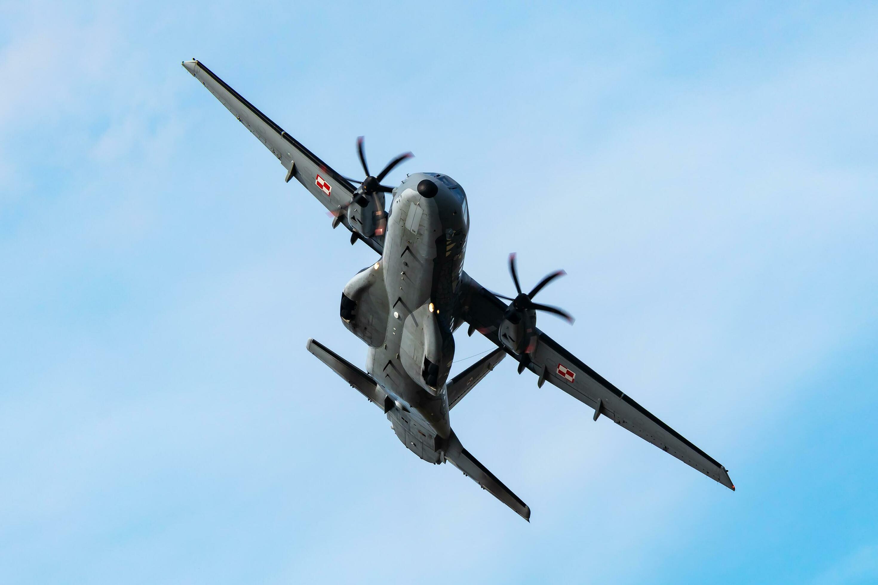 Polish Air Force Airbus CASA C295 transport plane flying. Aviation and military aircraft ...