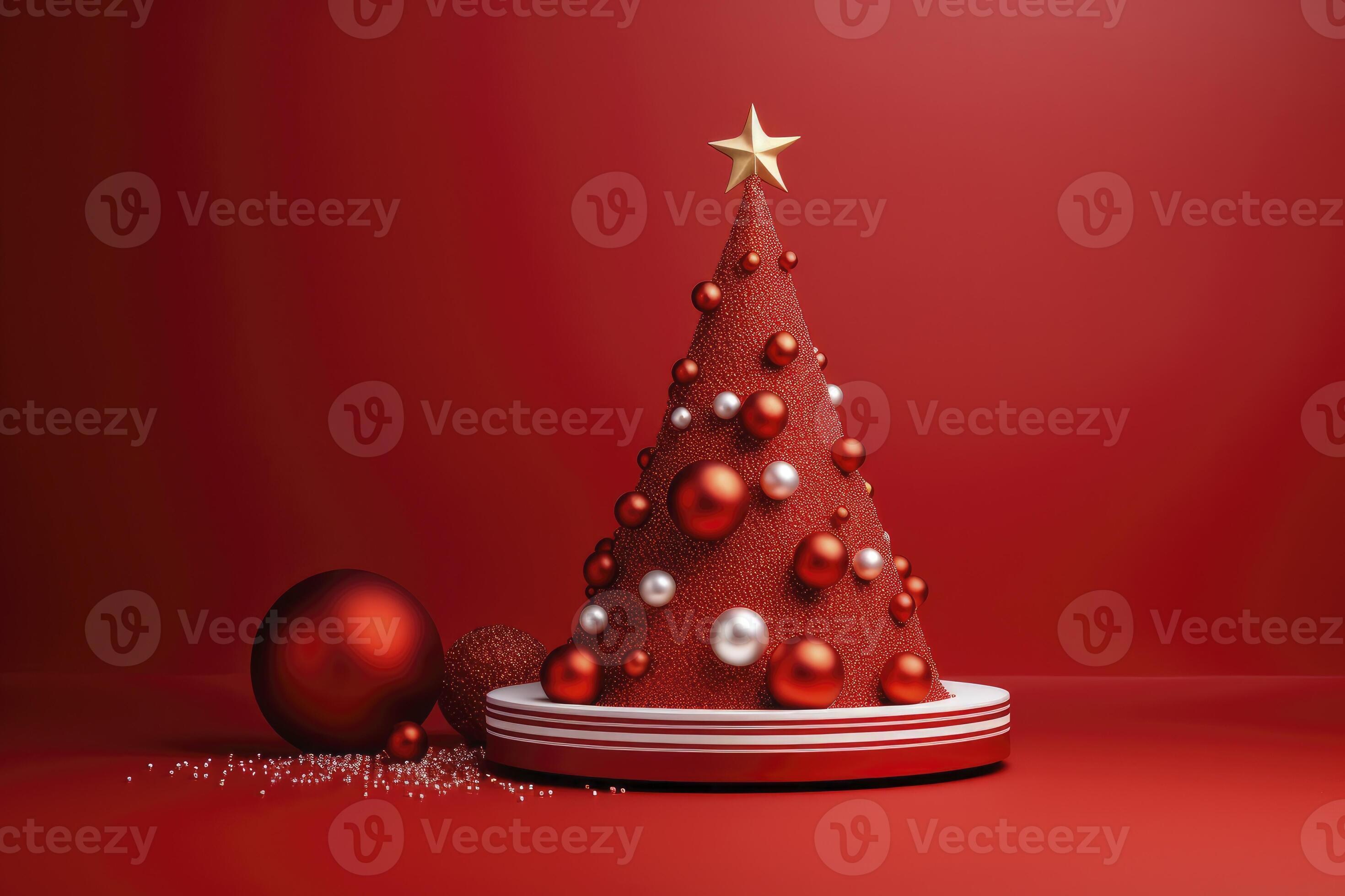 Red background with Christmas tree cutout. AI Generated 33892194 Stock ...
